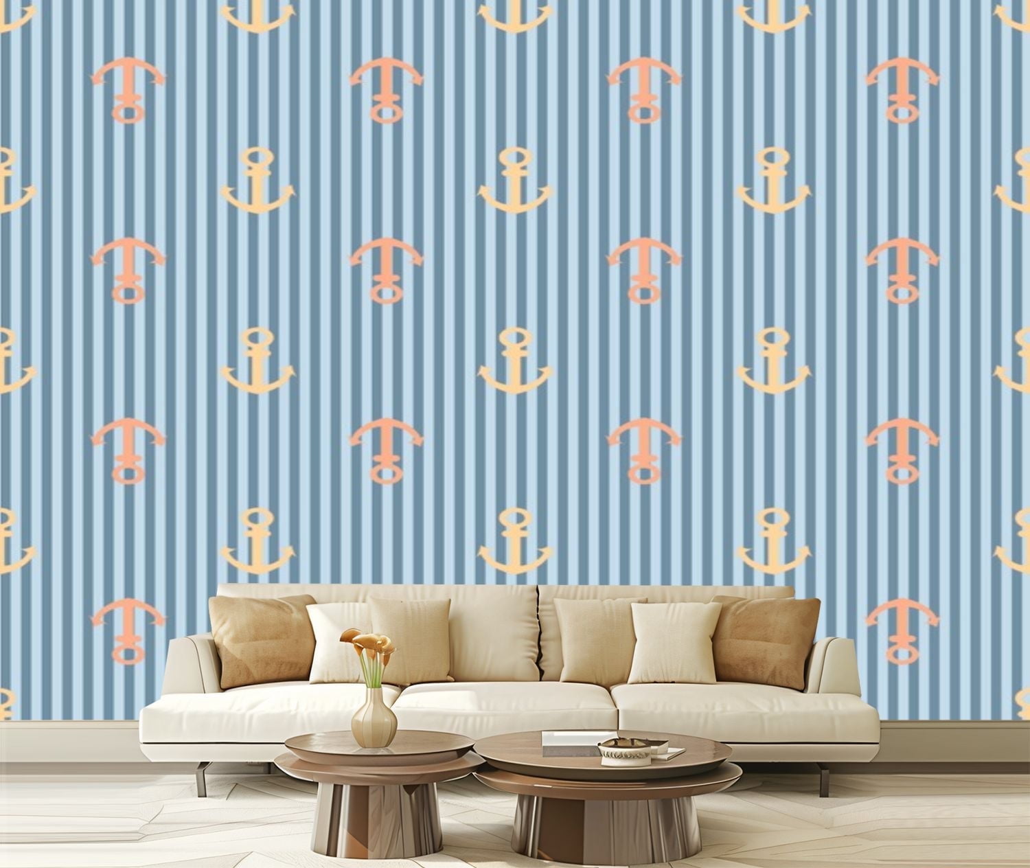 Peel and Stick Canvas Wallpaper Nautical seamless pattern Anchor ...
