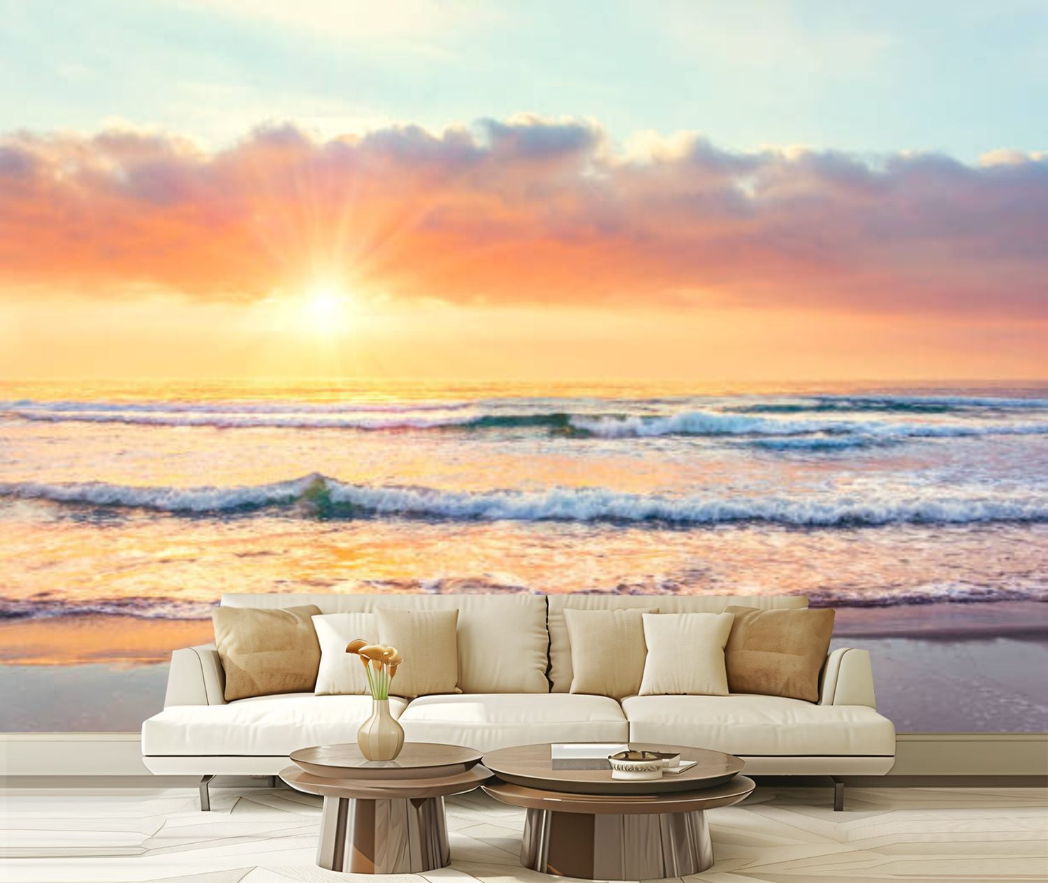 Peel and Stick Canvas Wallpaper Ocean wave beach sunset time sun Modern ...