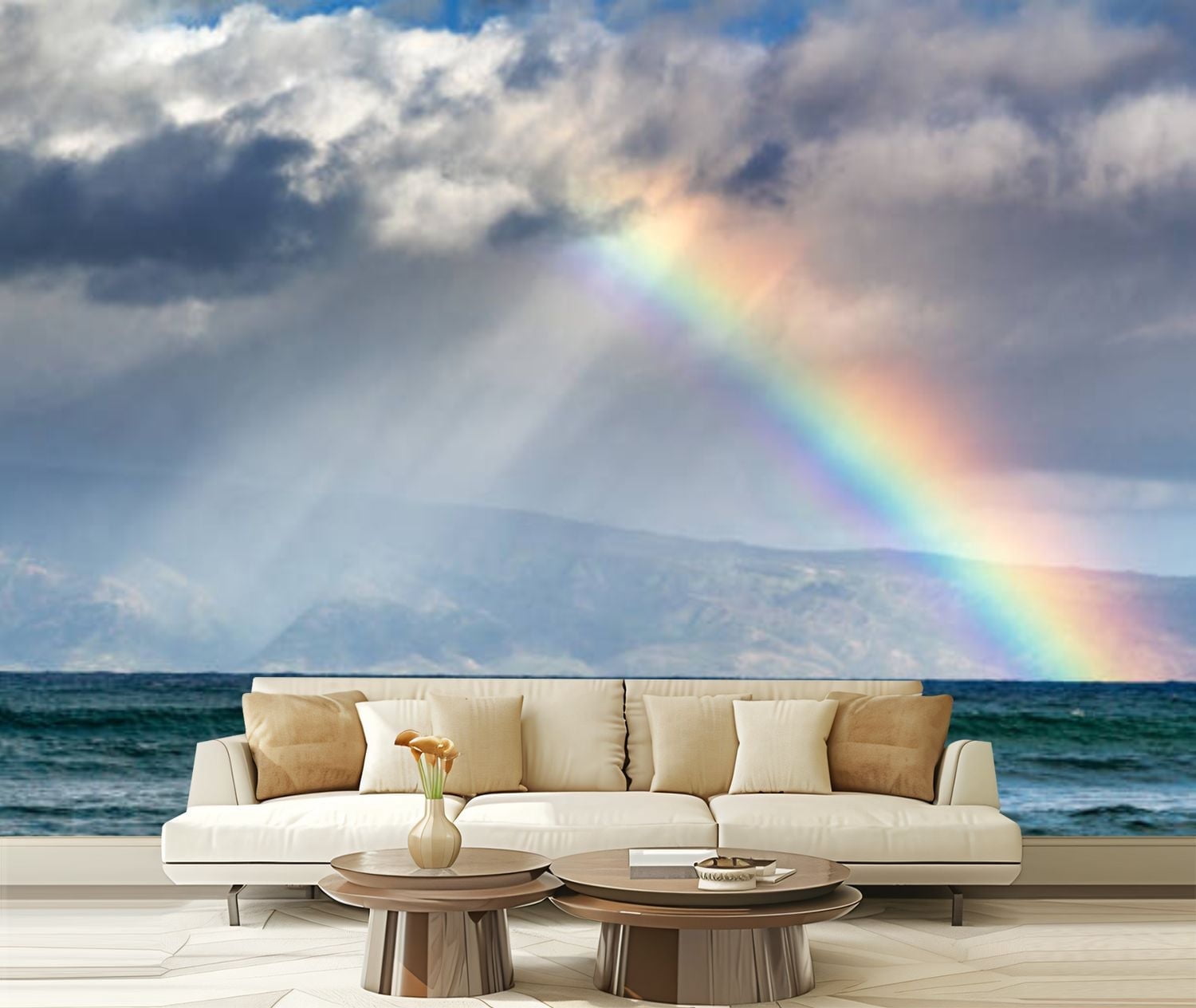 Peel and Stick Canvas Wallpaper Scenic View Rainbow Sea Against Sky ...