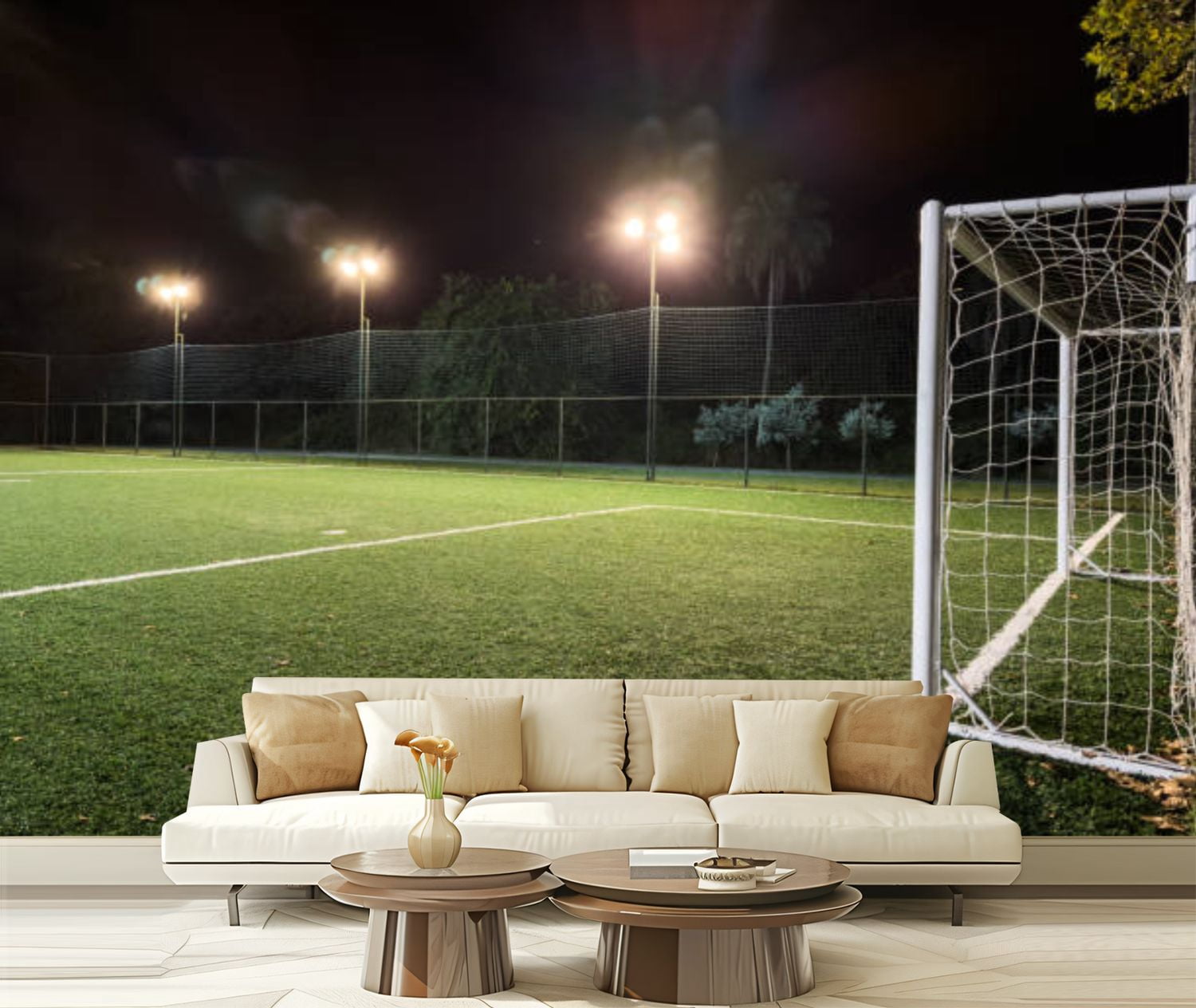 Peel and Stick Canvas Wallpaper Soccer field illumination night sky ...