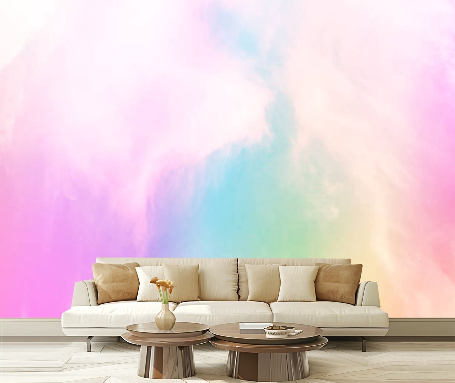 Peel and Stick Canvas Wallpaper Soft rainbow sky clouds Modern Art Wall ...