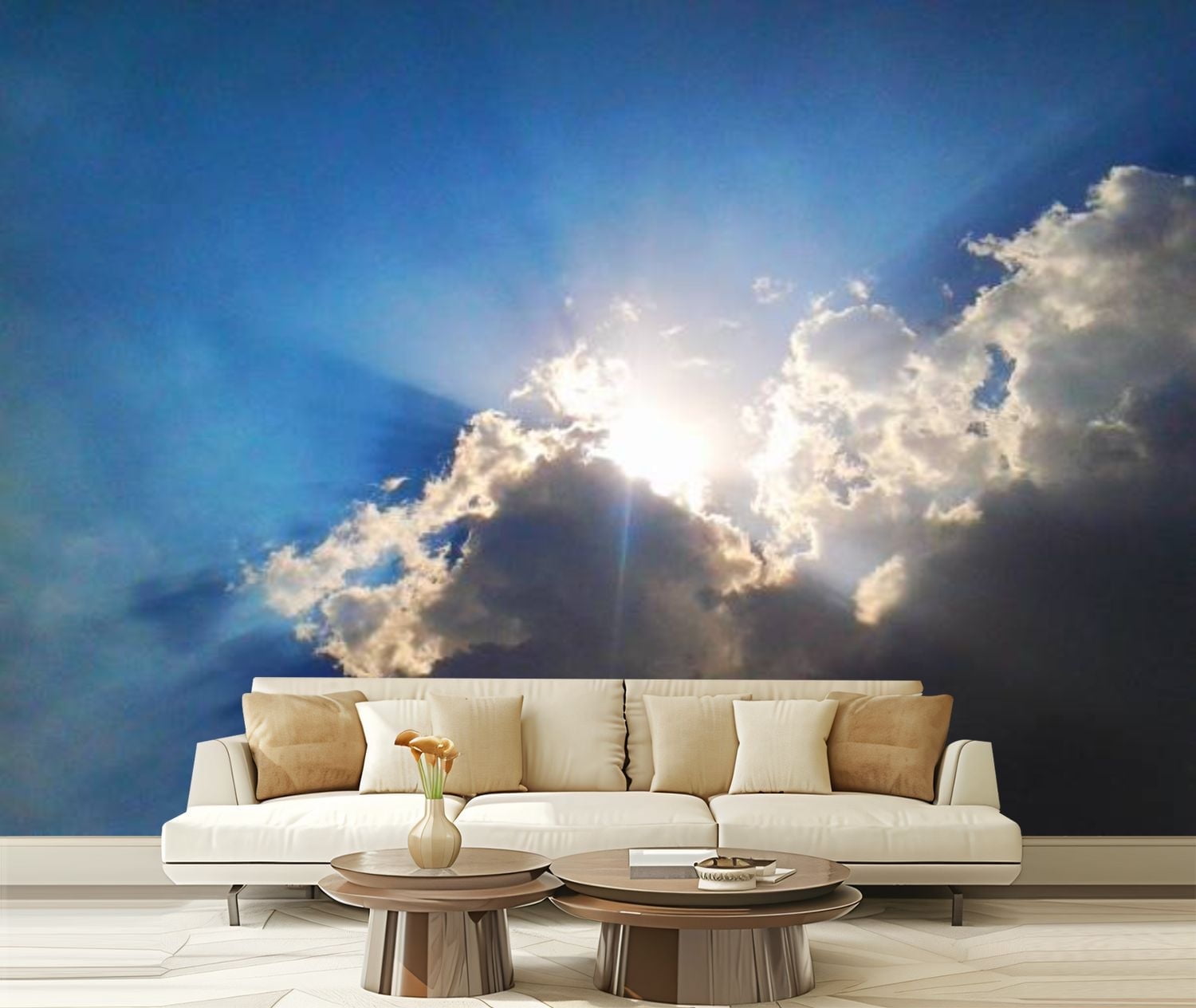 Peel and Stick Canvas Wallpaper Sun hide behind beautiful come out to ...
