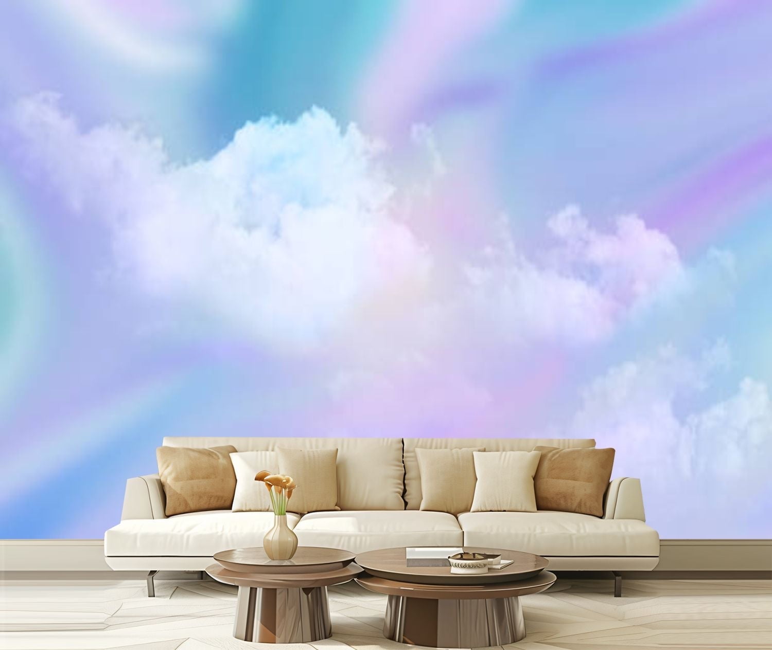 Peel and Stick Canvas Wallpaper Sweet Pastel sky clouds colorful Modern ...