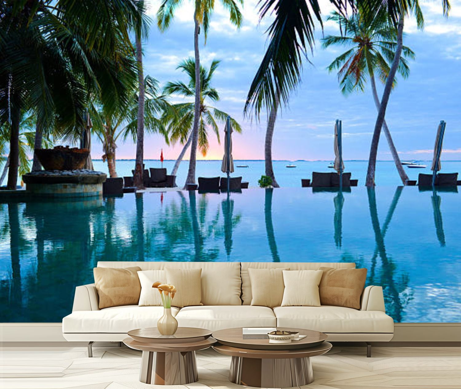 Peel and Stick Canvas Wallpaper Swimming Pool Summer Resort Modern Art ...