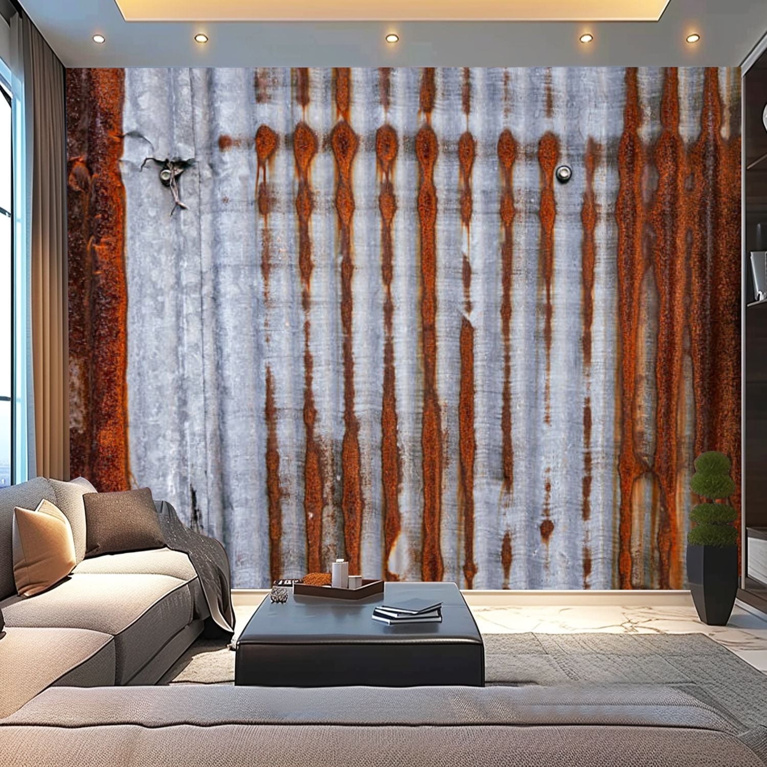 Peel and Stick Canvas Wallpaper Textured old rusty zinc galvanized iron ...