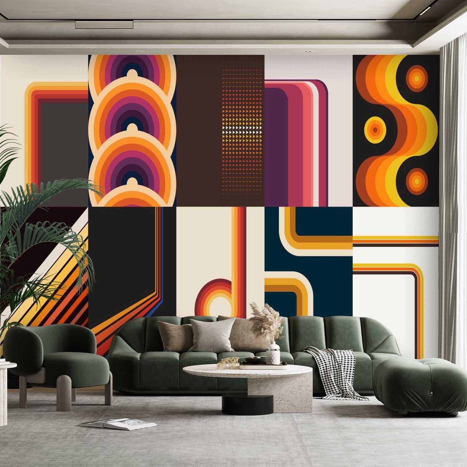 Peel and Stick Canvas Wallpaper Wall Mural 1970s Style Set Vintage ...