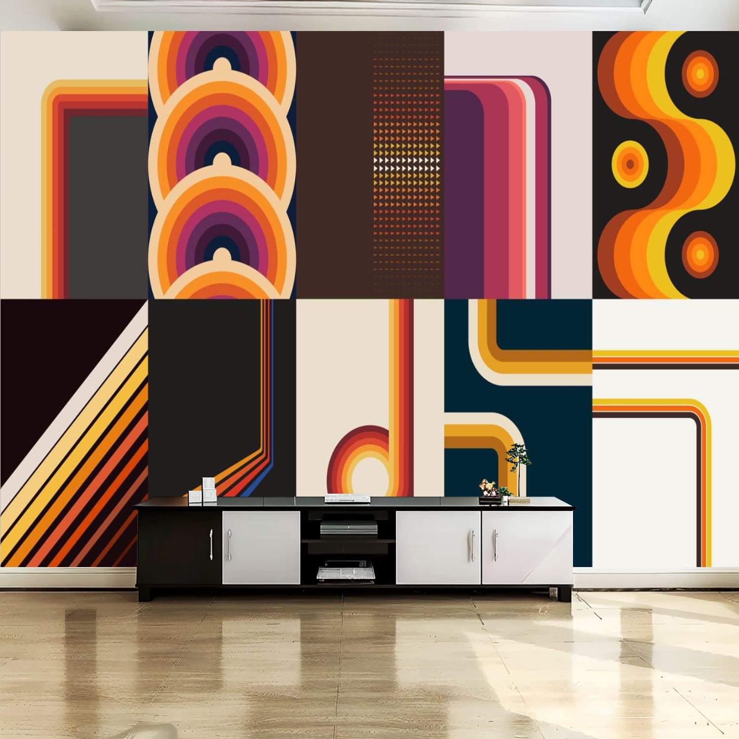 Peel and Stick Canvas Wallpaper Wall Mural 1970s Style Set Vintage ...