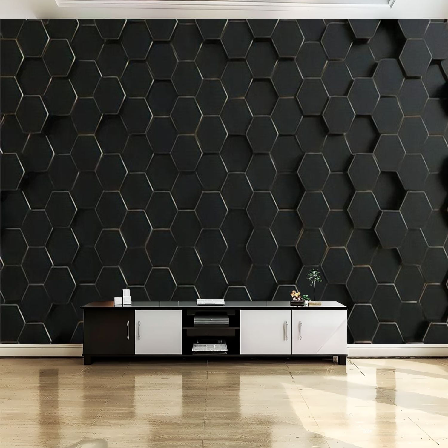 Peel and Stick Canvas Wallpaper Wall Mural Abstract Honeycomb Golden ...