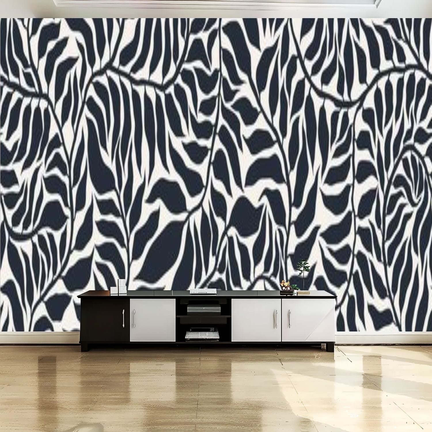Peel and Stick Canvas Wallpaper Wall Mural Abstract leaves palm ...