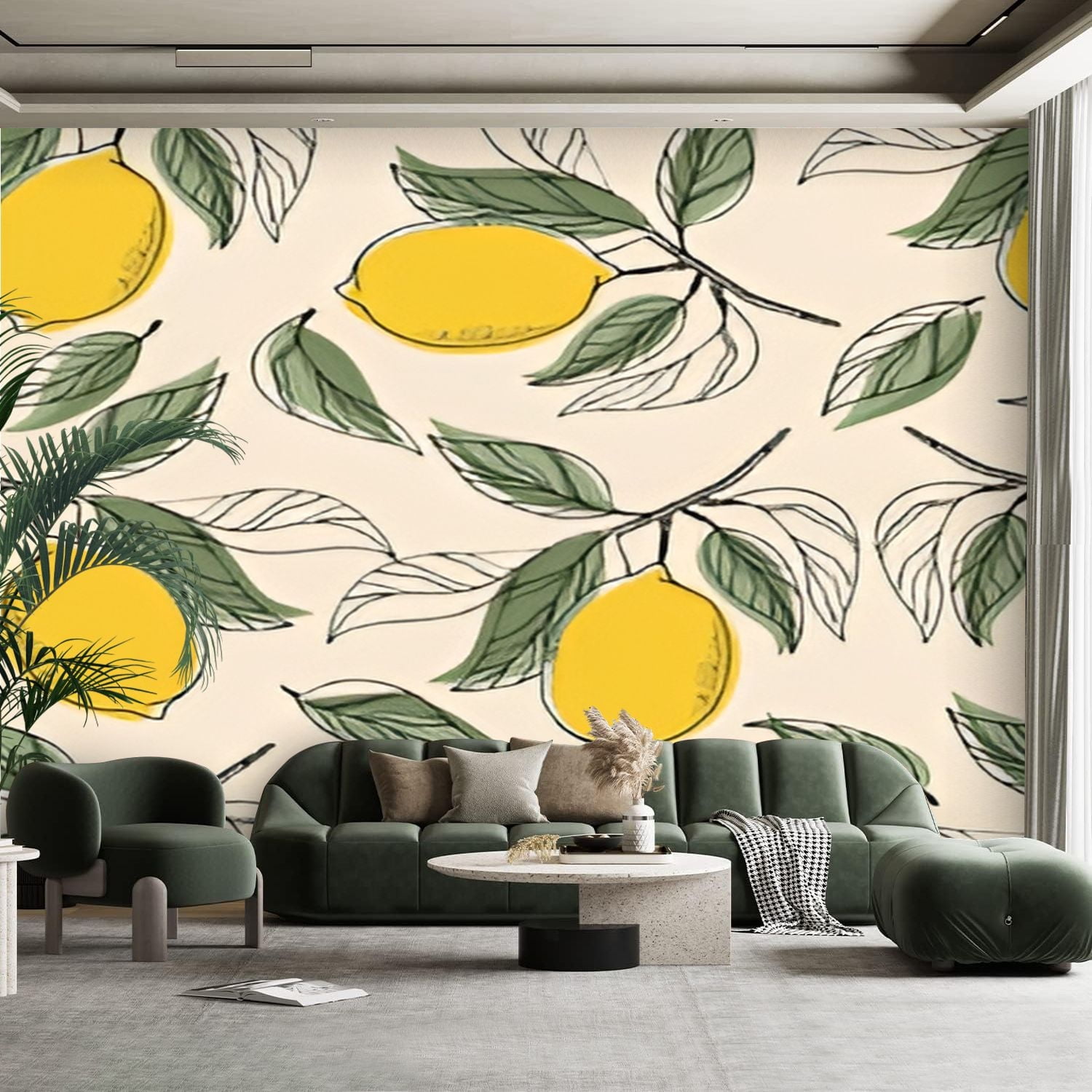 Peel and Stick Canvas Wallpaper Wall Mural Abstract lemons Hand drawn ...