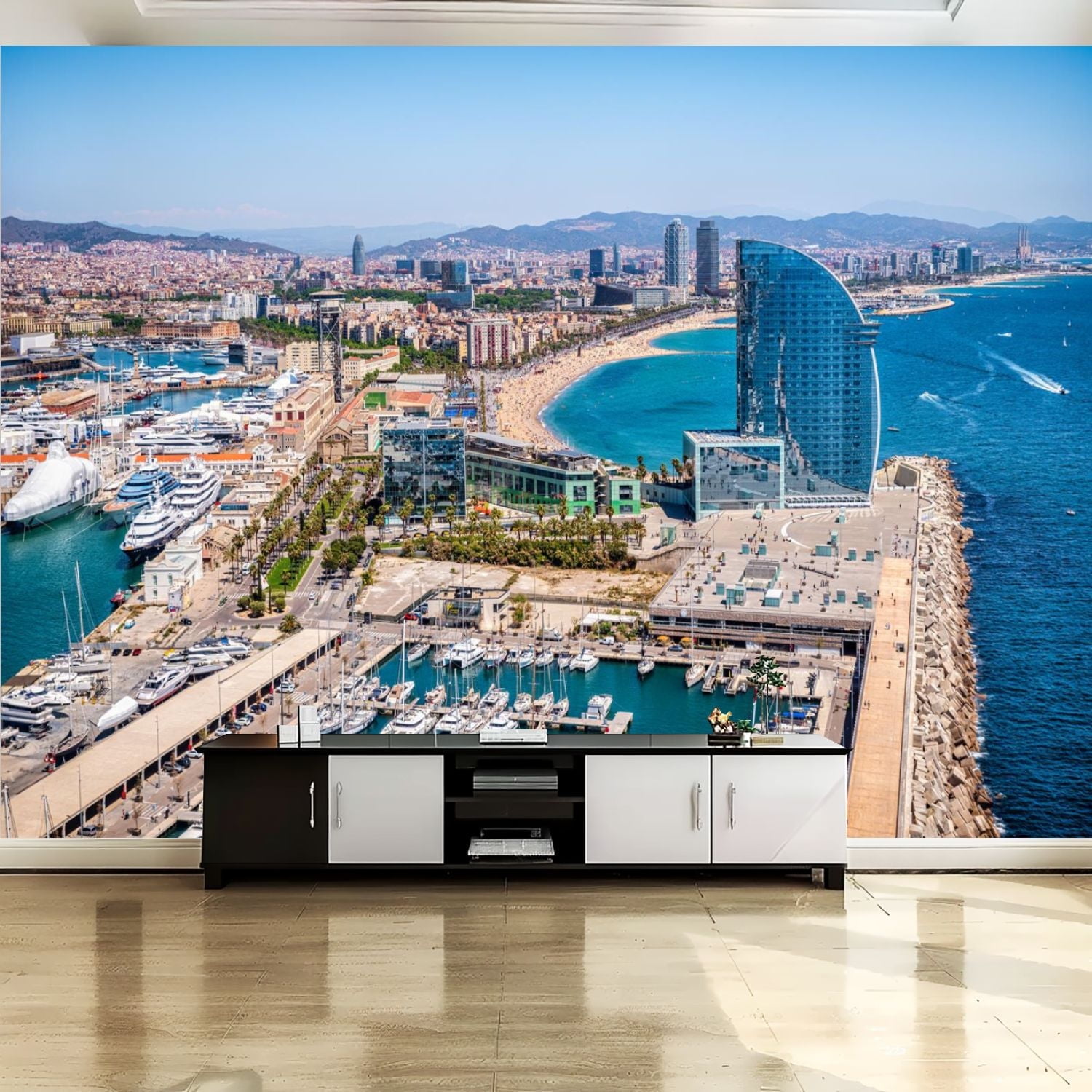 Peel and Stick Canvas Wallpaper Wall Mural Aerial view Port Vell ...