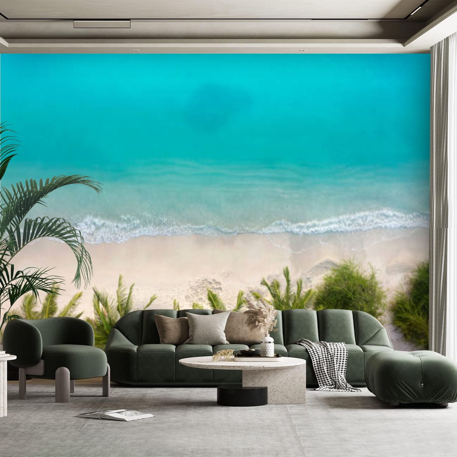 Peel and Stick Canvas Wallpaper Wall Mural Aerial view Soft blue ocean ...
