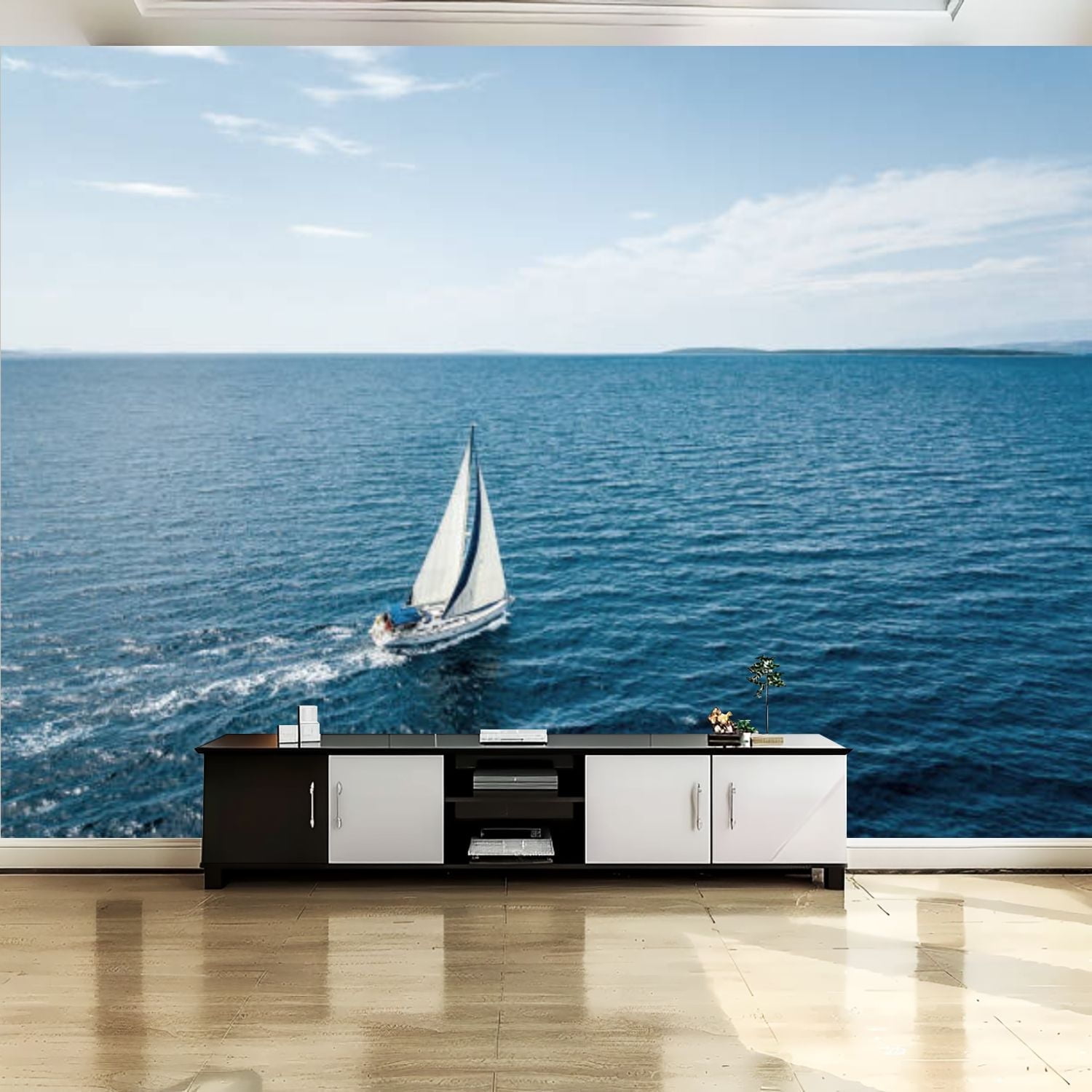 Peel and Stick Canvas Wallpaper Wall Mural Aerial view sailing boat ...