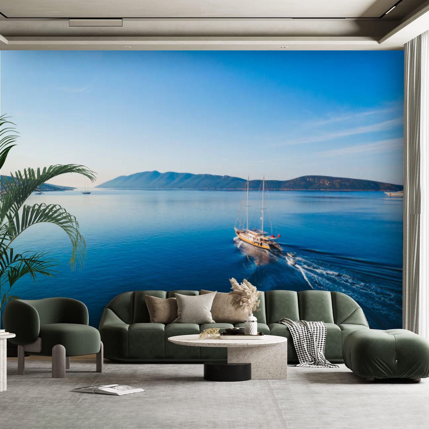 Peel and Stick Canvas Wallpaper Wall Mural Aerial view white yacht ...