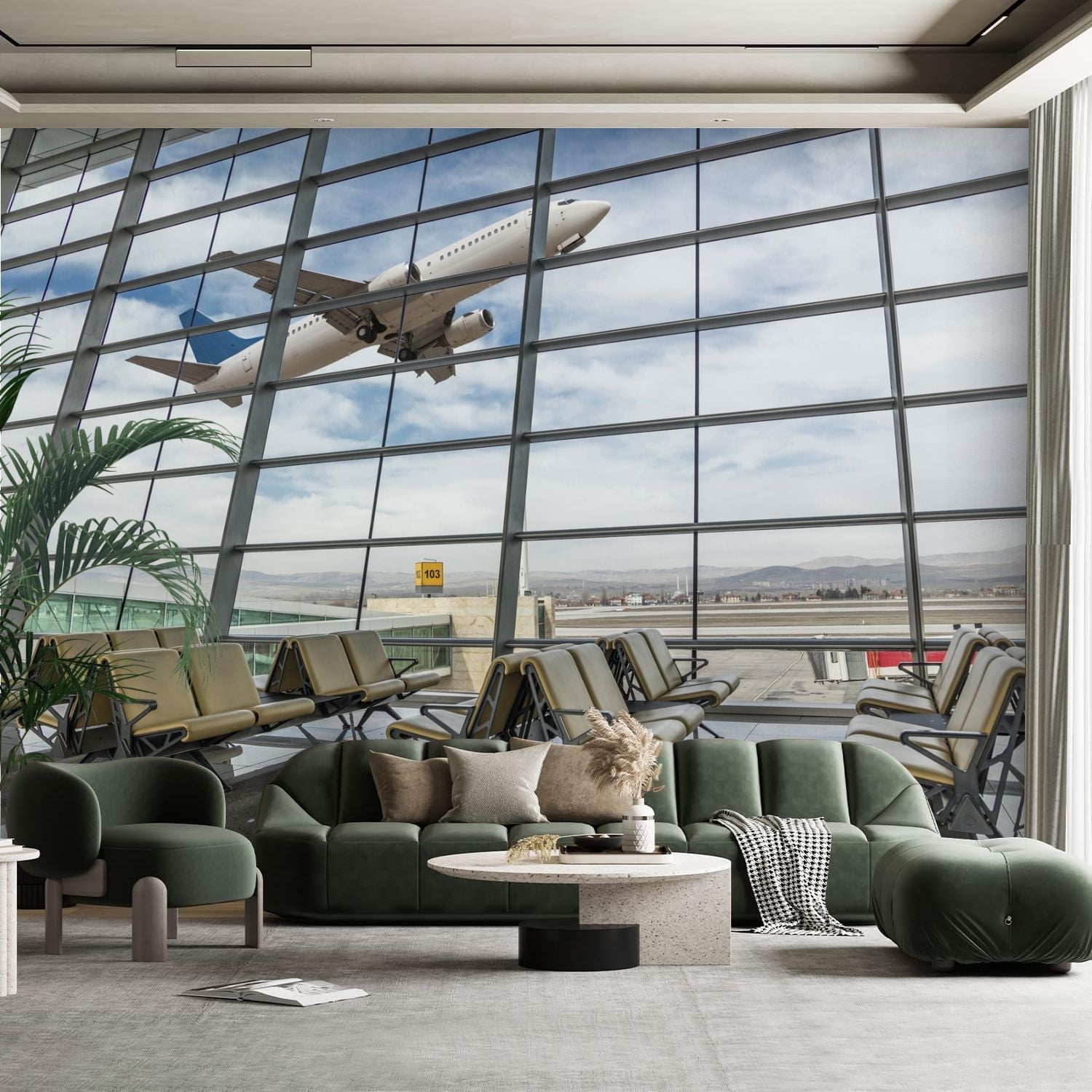 Peel and Stick Canvas Wallpaper Wall Mural Airport waiting Lounge ...