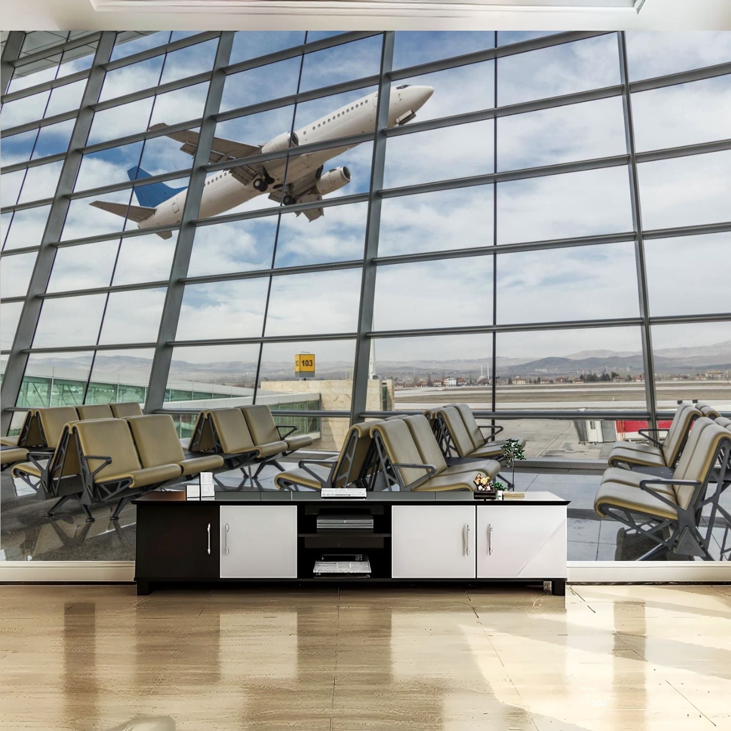 Peel and Stick Canvas Wallpaper Wall Mural Airport waiting Lounge ...