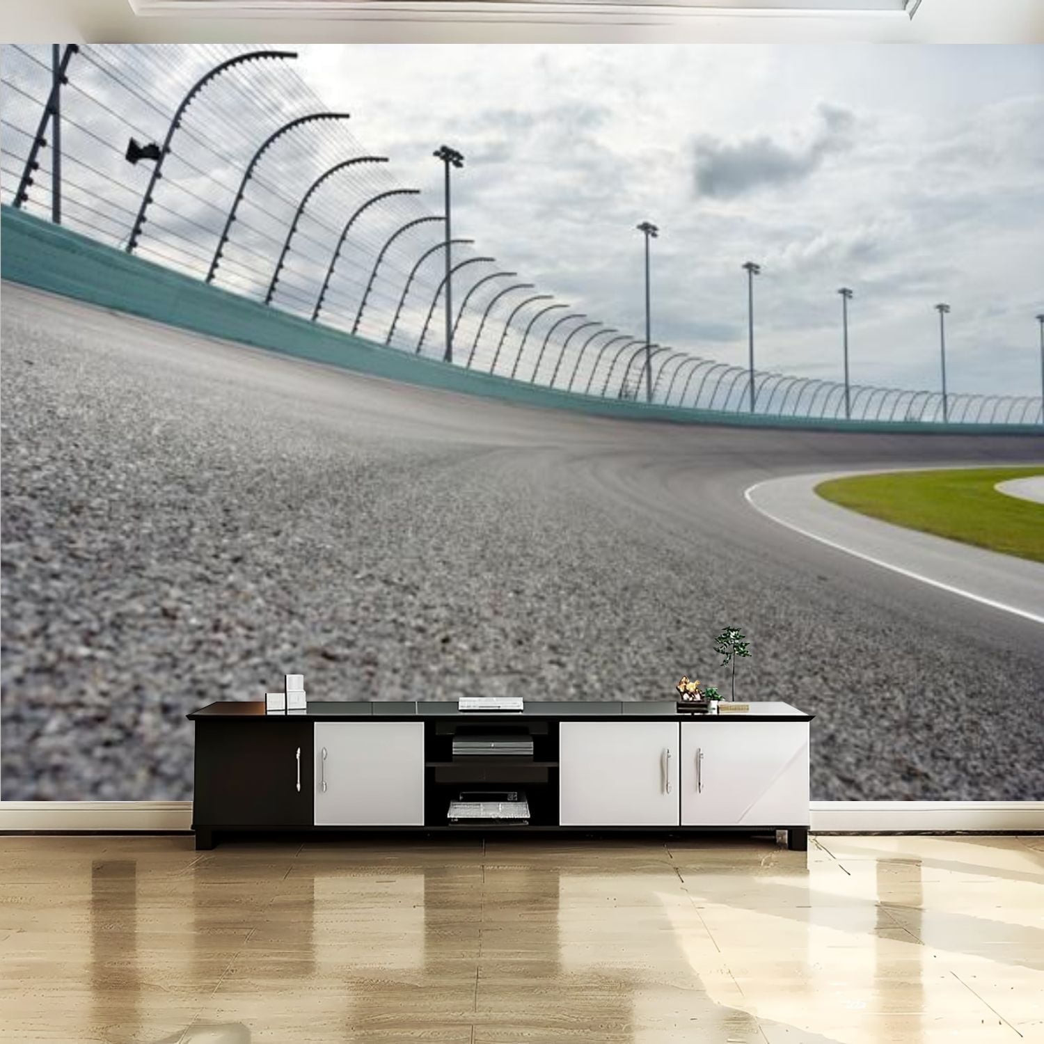 Peel and Stick Canvas Wallpaper Wall Mural Auto racing Racetrack turn ...