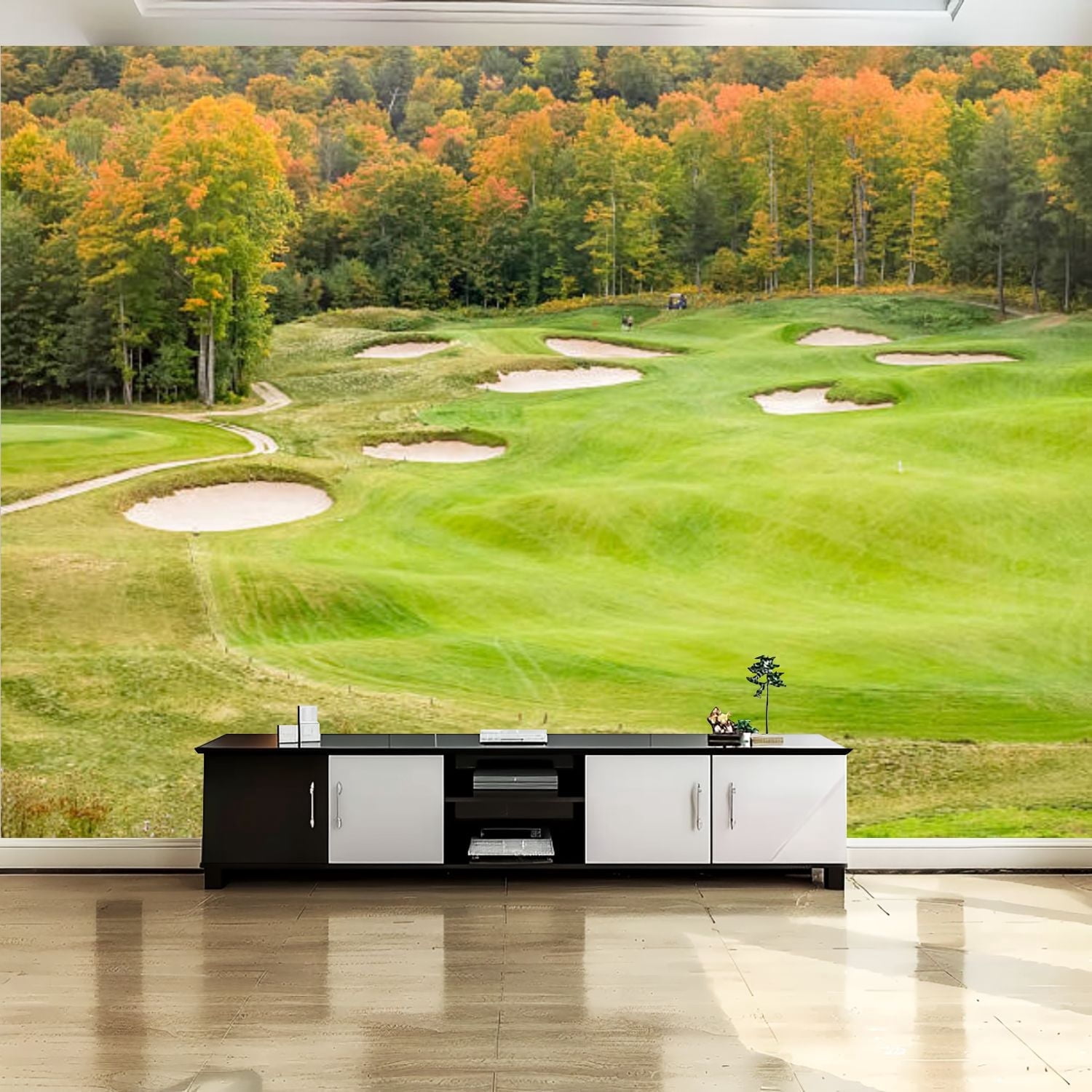 Peel and Stick Canvas Wallpaper Wall Mural Autumnal scenic course ...