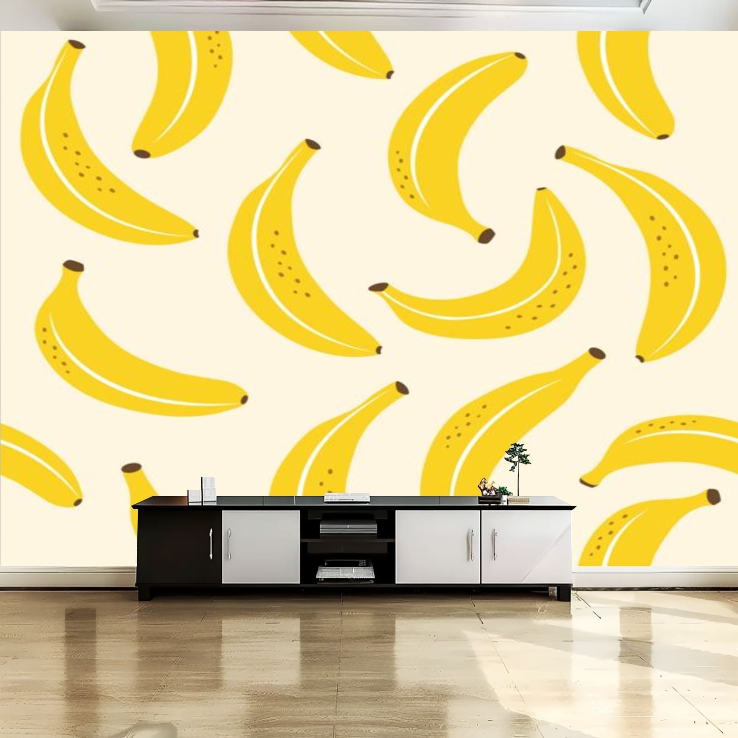 Peel and Stick Canvas Wallpaper Wall Mural Bananas seamless flat banana ...