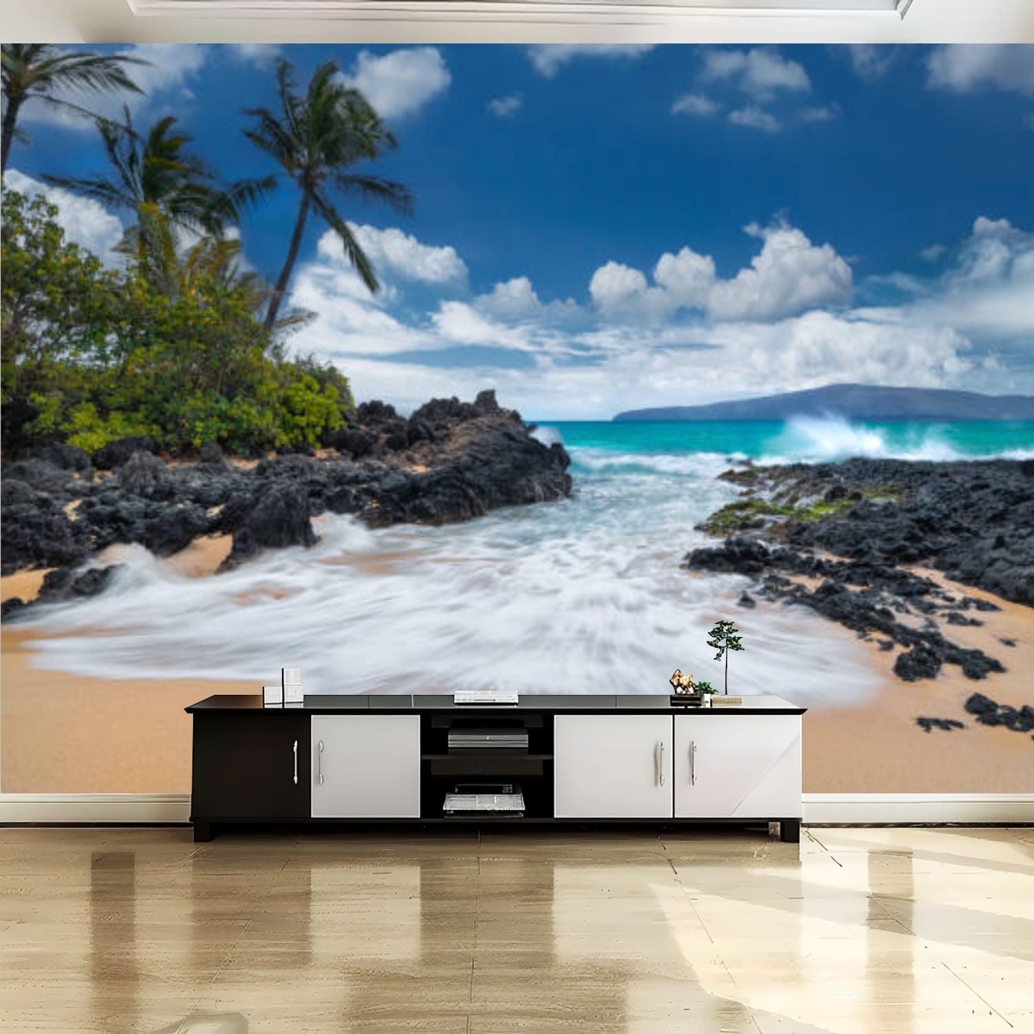 Peel and Stick Canvas Wallpaper Wall Mural Beautiful Sunset Hawaiin ...