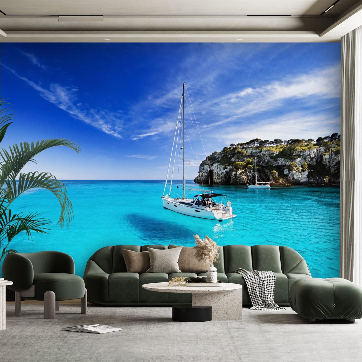 Peel and Stick Canvas Wallpaper Wall Mural Beautiful bay Mediterranean sea Wall Art Self ...