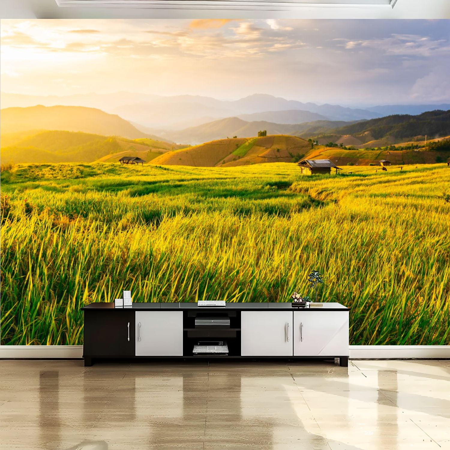 Peel and Stick Canvas Wallpaper Wall Mural Beautiful gold color sunset ...