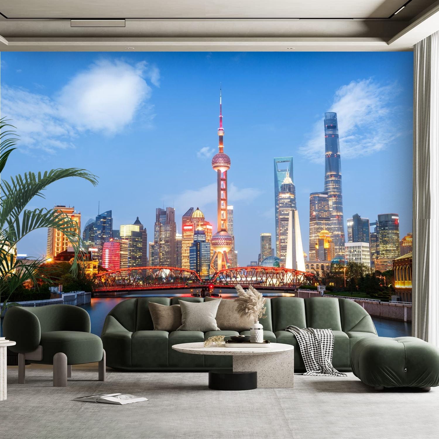 Peel and Stick Canvas Wallpaper Wall Mural Beautiful modern city night ...