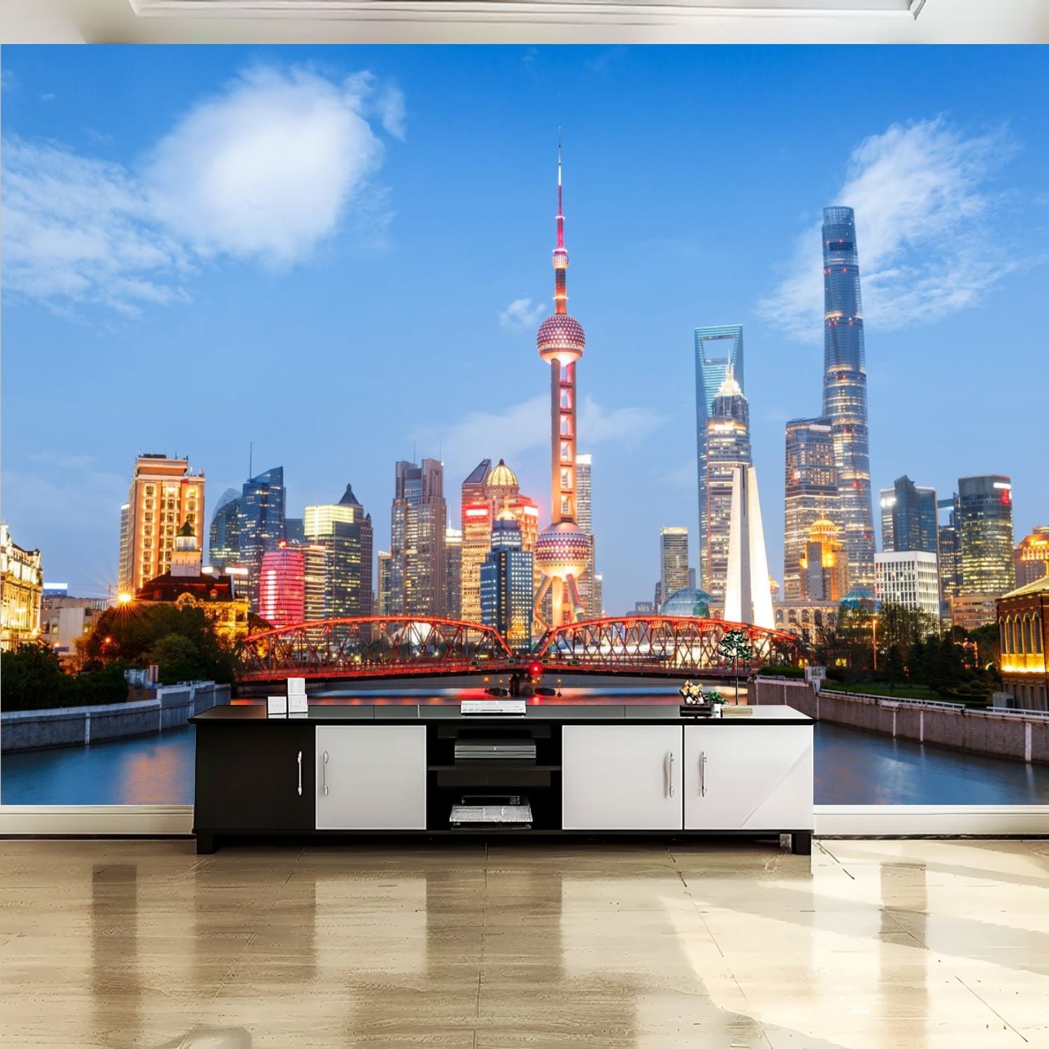 Peel and Stick Canvas Wallpaper Wall Mural Beautiful modern city night ...