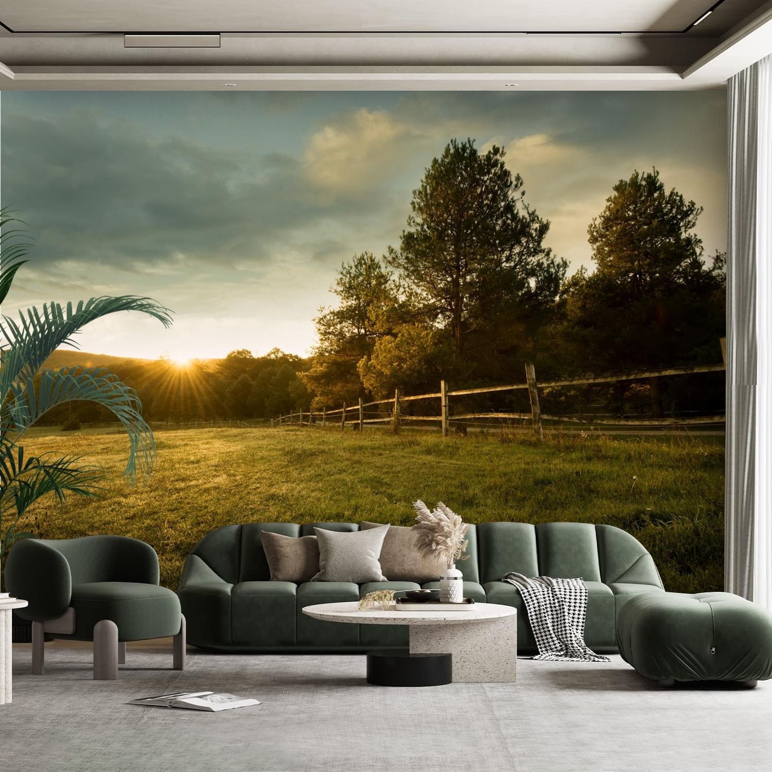 Peel and Stick Canvas Wallpaper Wall Mural Beautiful sunrise farm Wall ...