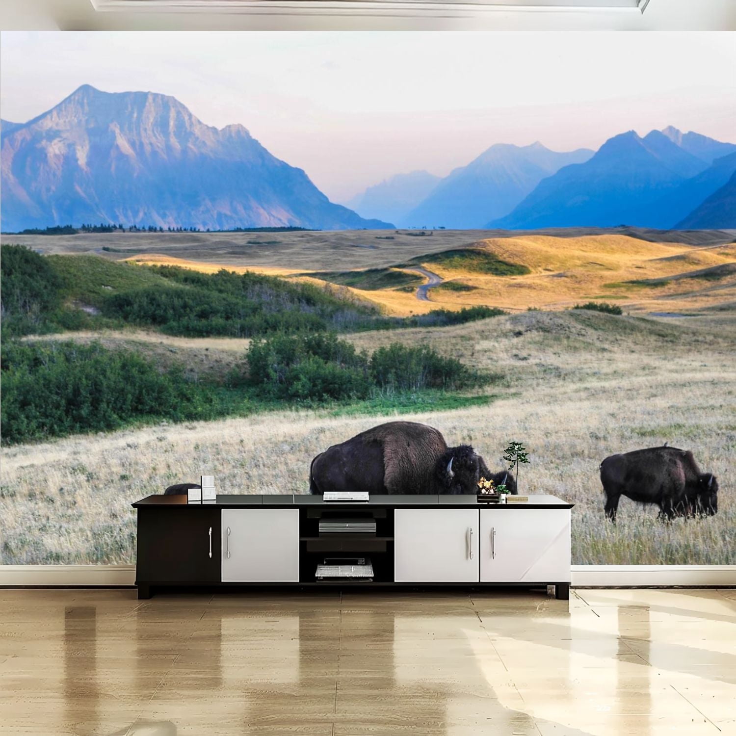 Peel and Stick Canvas Wallpaper Wall Mural Bison Alberta Prairie Wall ...