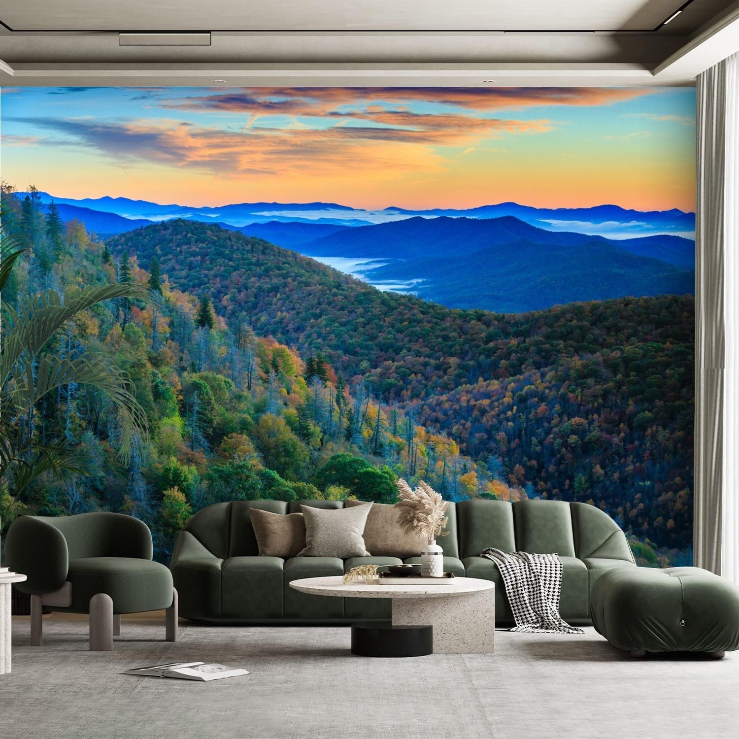Peel and Stick Canvas Wallpaper Wall Mural Blue Ridge Mountains Sunrise ...