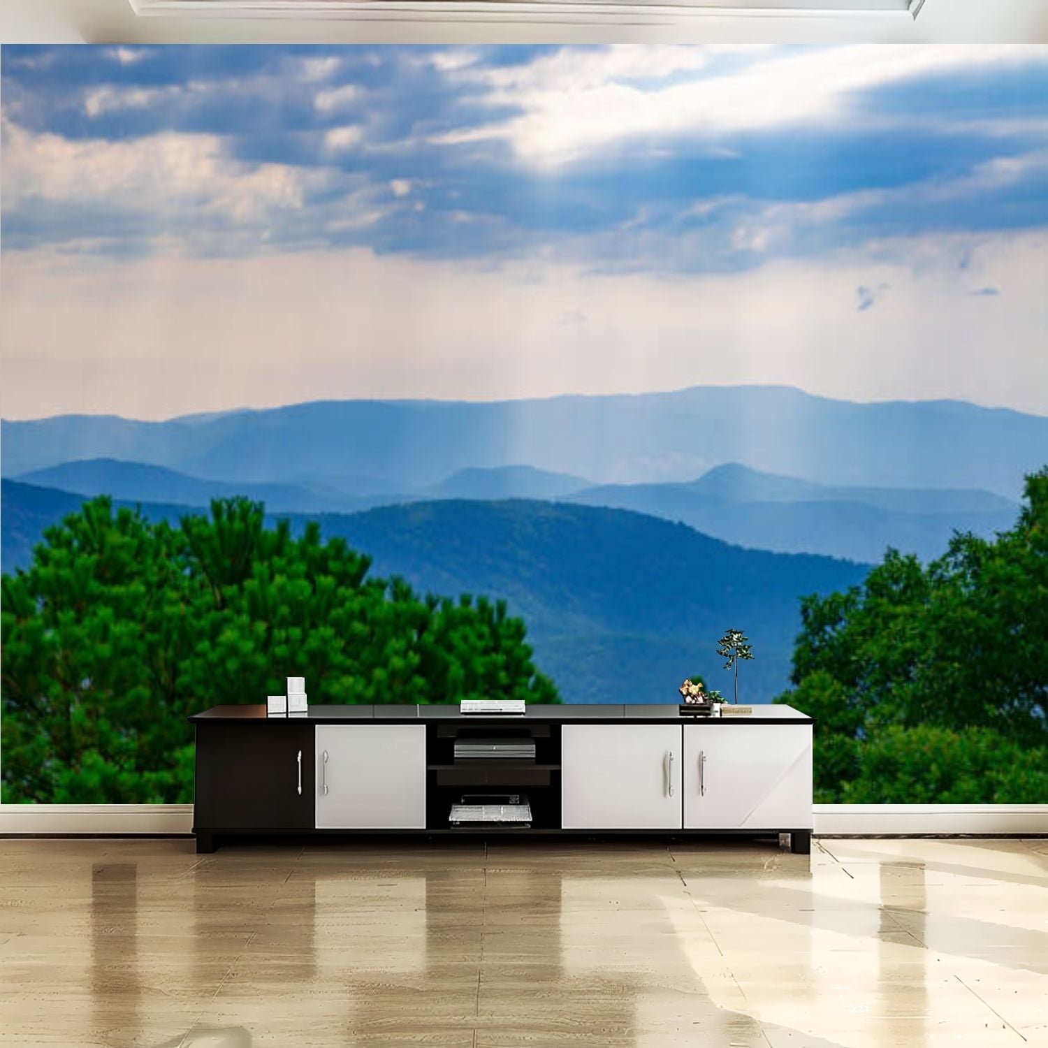 Peel and Stick Canvas Wallpaper Wall Mural Blue Ridge Mountains Wall Art Self Adhesive and ...