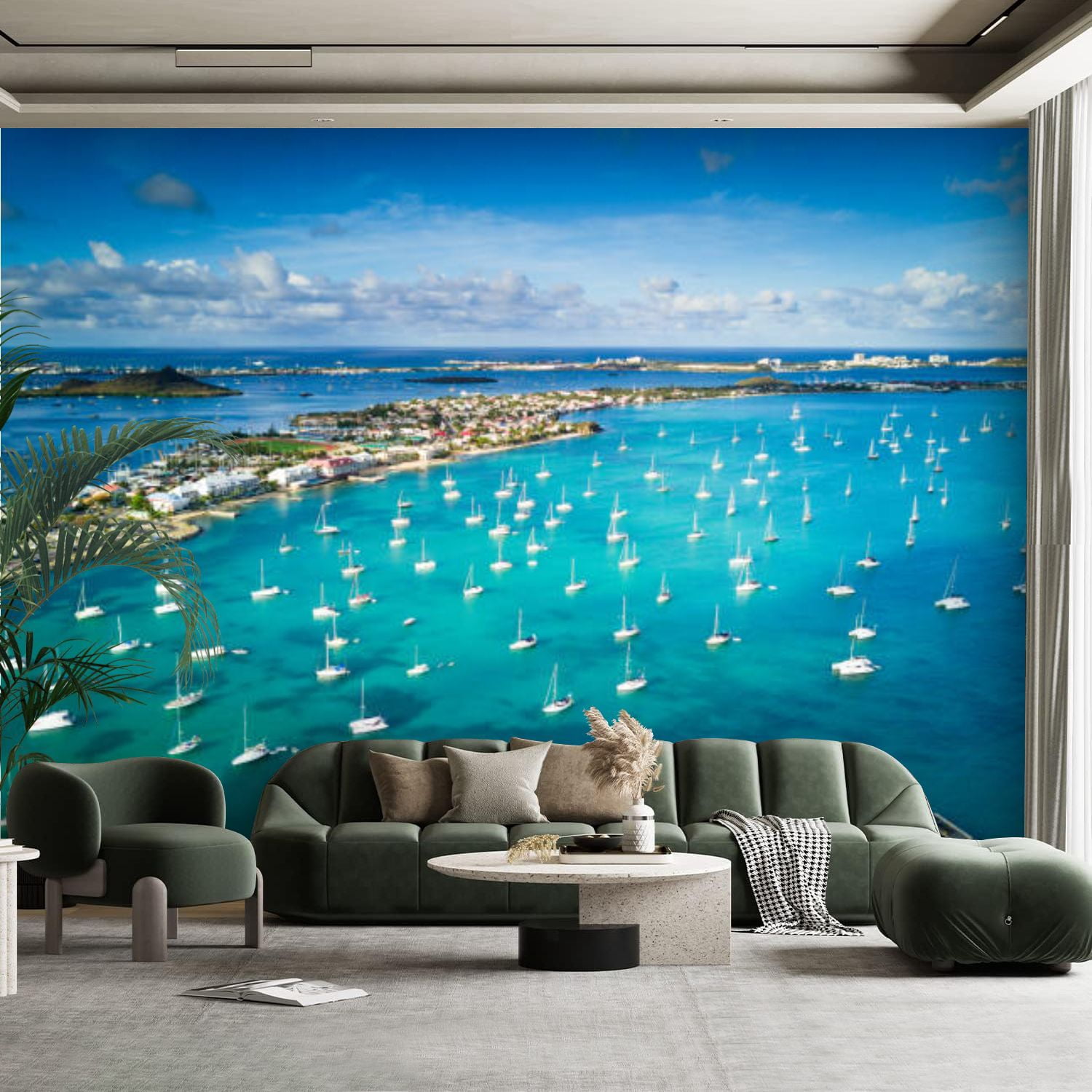 Peel and Stick Canvas Wallpaper Wall Mural Boats marina Marigot Bay ...