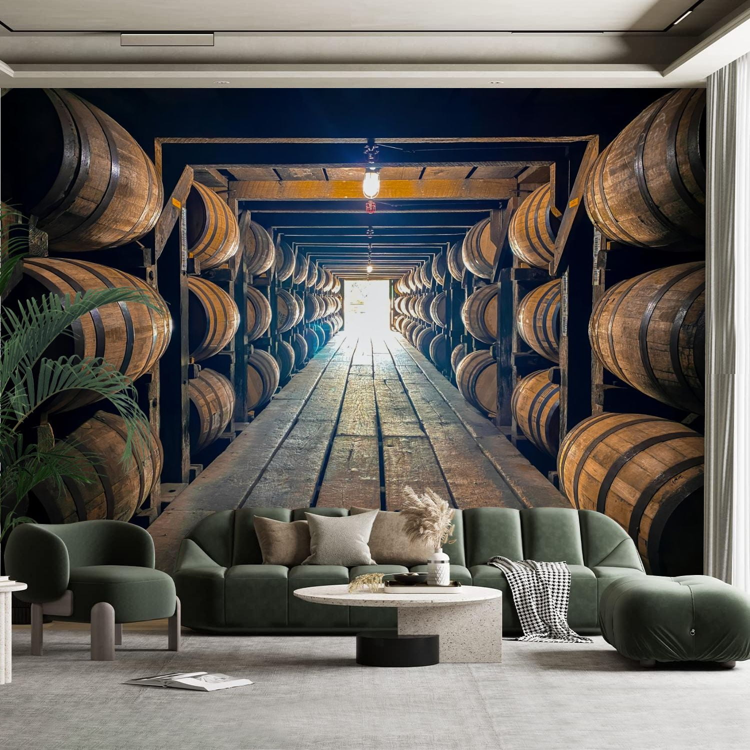 Peel and Stick Canvas Wallpaper Wall Mural Bourbon barrels aging ...
