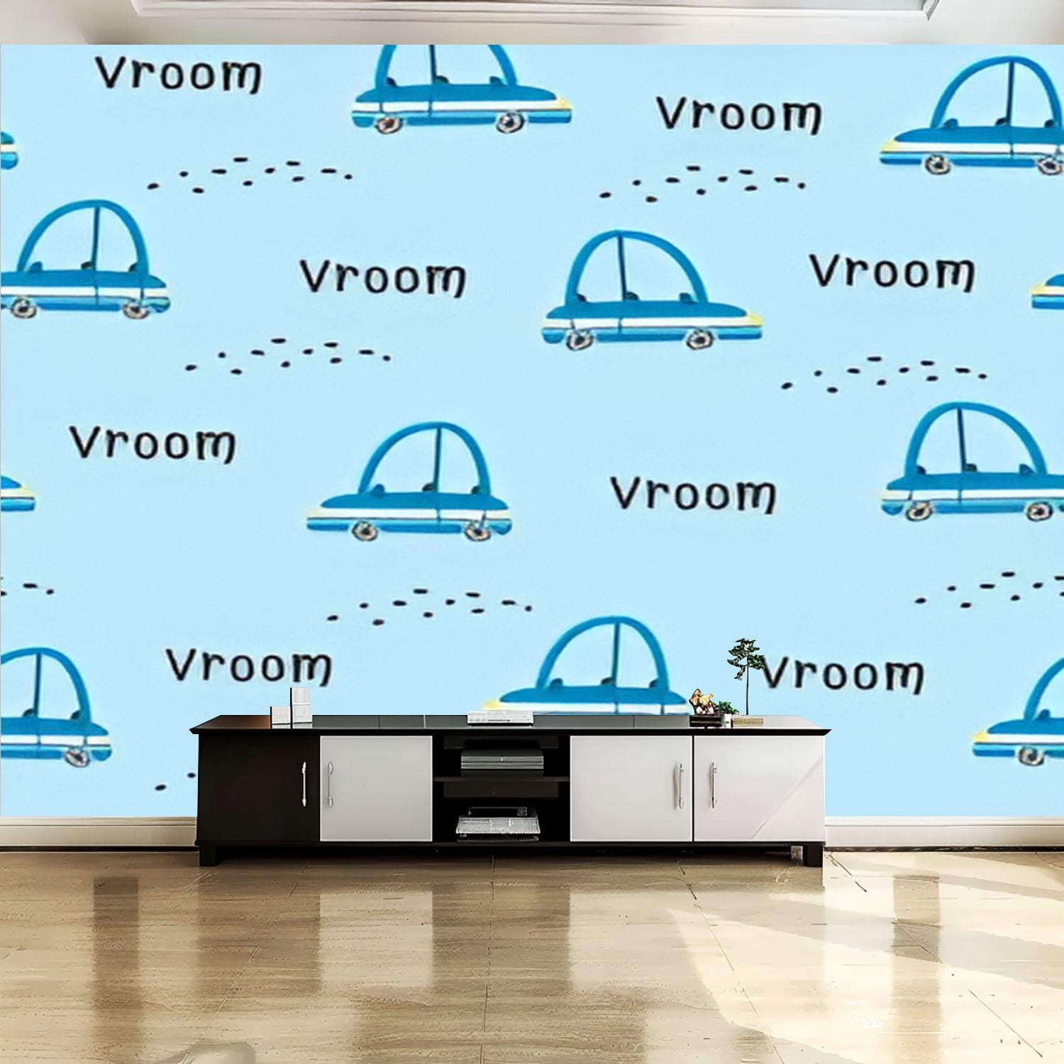 Peel and Stick Canvas Wallpaper Wall Mural Childrens seamless cars Cute ...