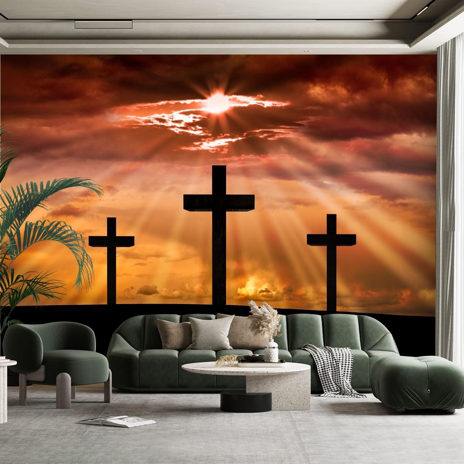 Peel and Stick Canvas Wallpaper Wall Mural Christ cross dramatic ski ...