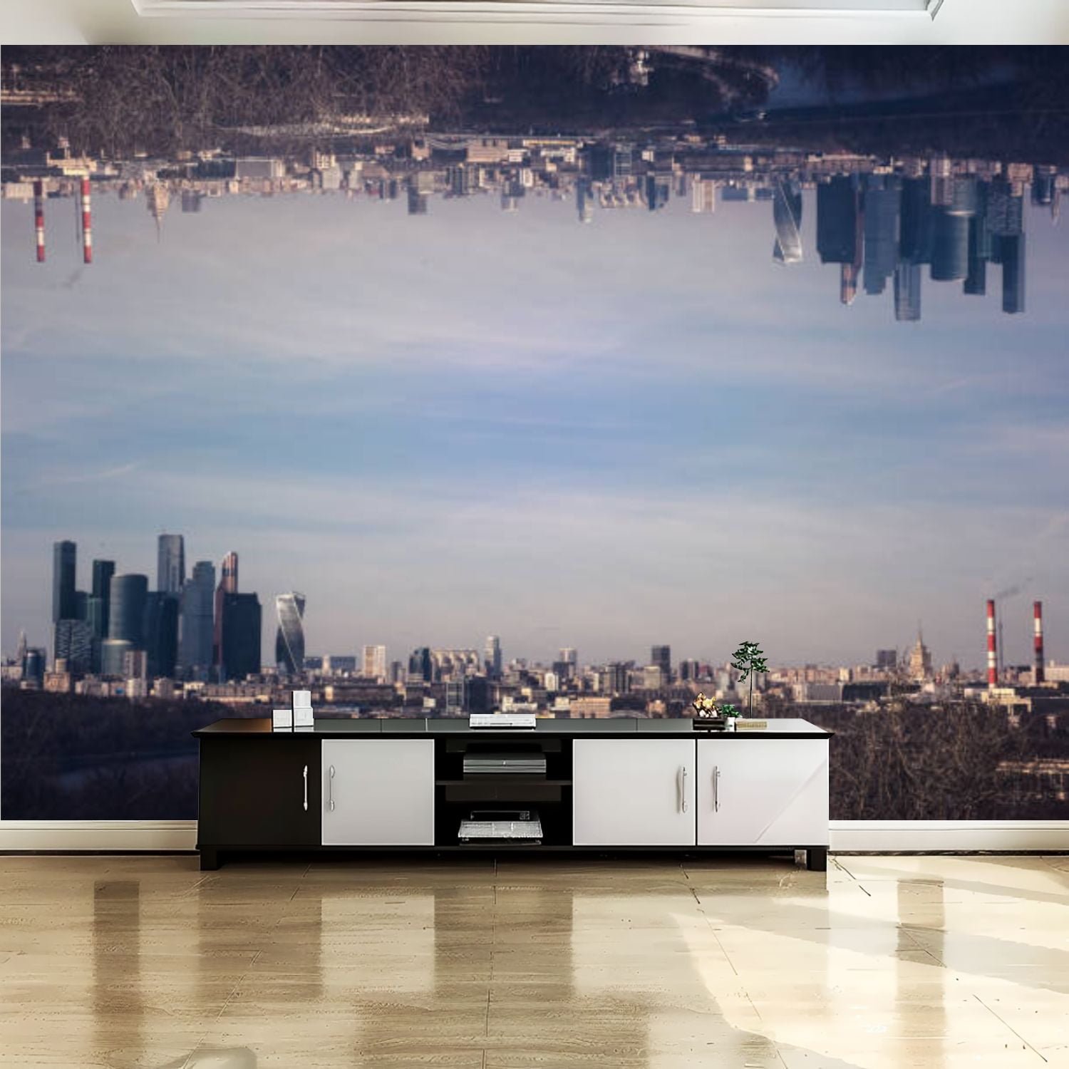 Peel and Stick Canvas Wallpaper Wall Mural City landscape downtown parallel worlds world upside ...