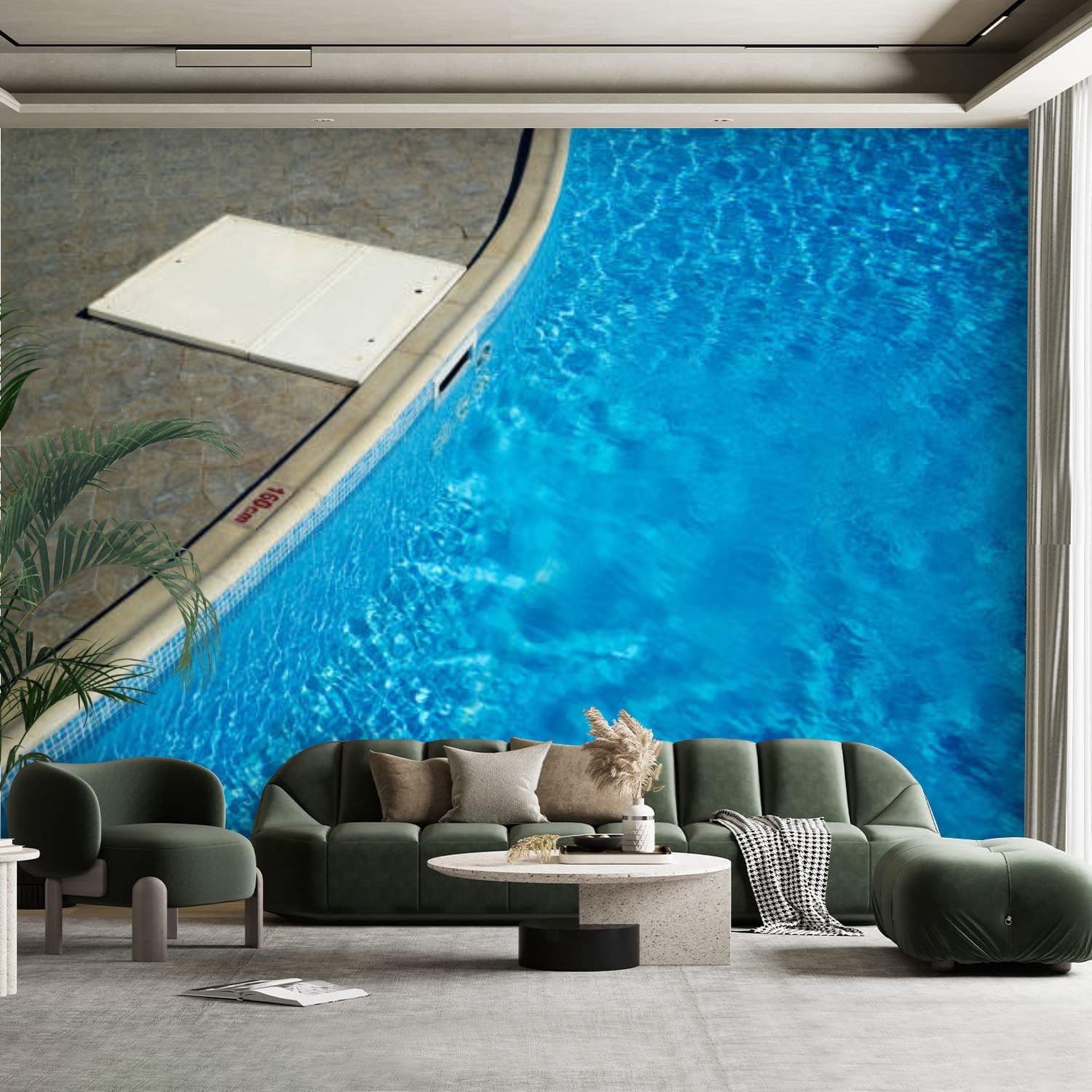 Peel and Stick Canvas Wallpaper Wall Mural Cleaning water swimming pool ...