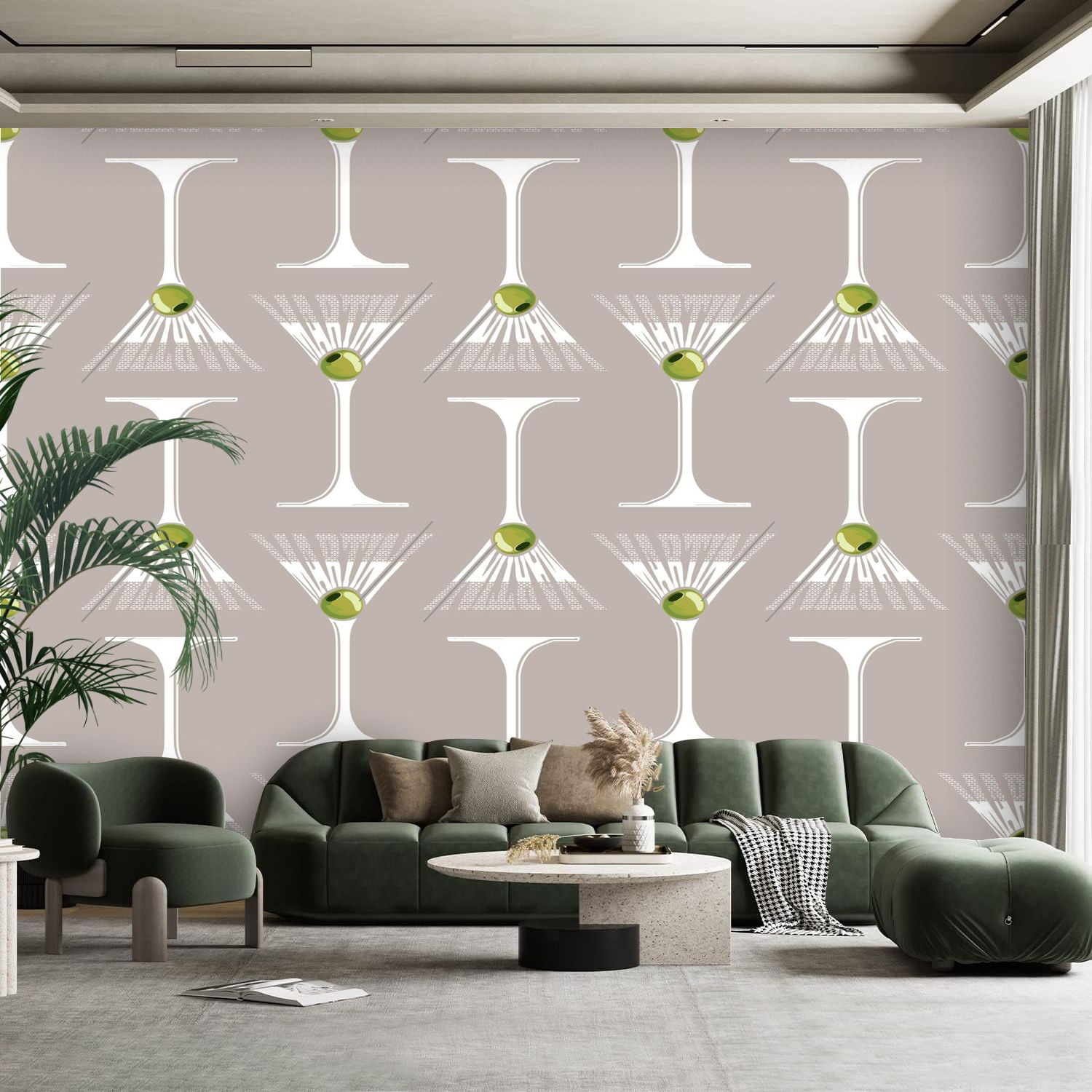 Peel and Stick Canvas Wallpaper Wall Mural Cocktail Martini Seamless ...