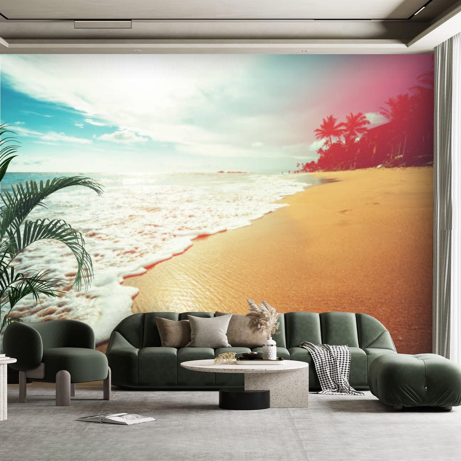 Peel and Stick Canvas Wallpaper Wall Mural Coconut trees turquoise ...