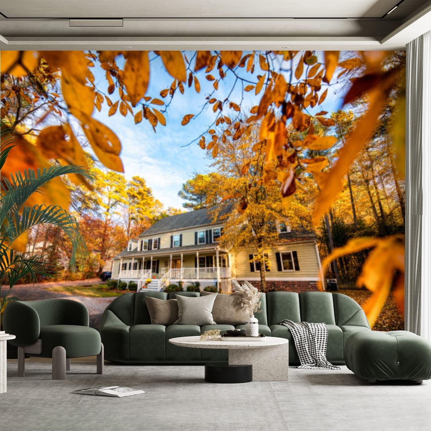 Peel and Stick Canvas Wallpaper Wall Mural Colonial Style House Wall ...