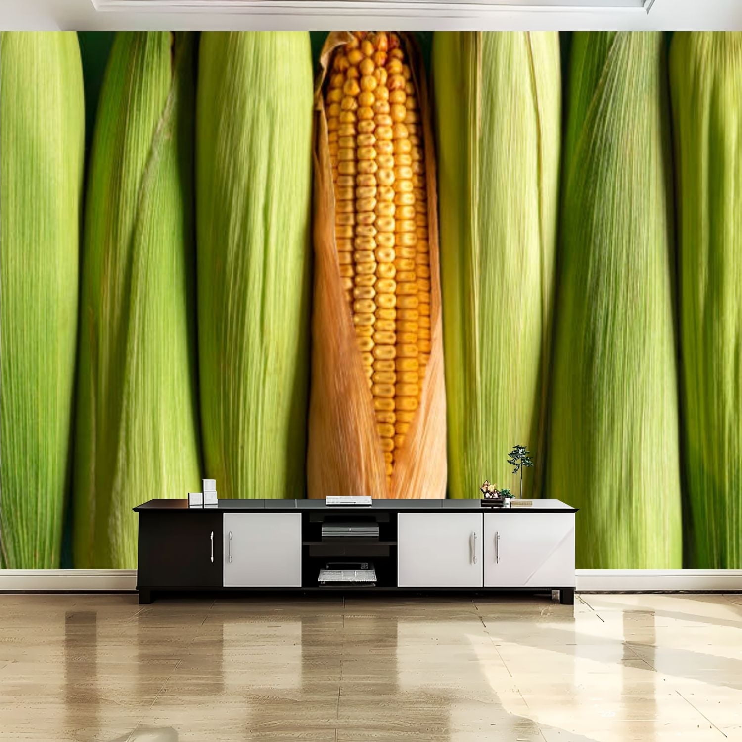 Peel and Stick Canvas Wallpaper Wall Mural Corn top view Green corn ...
