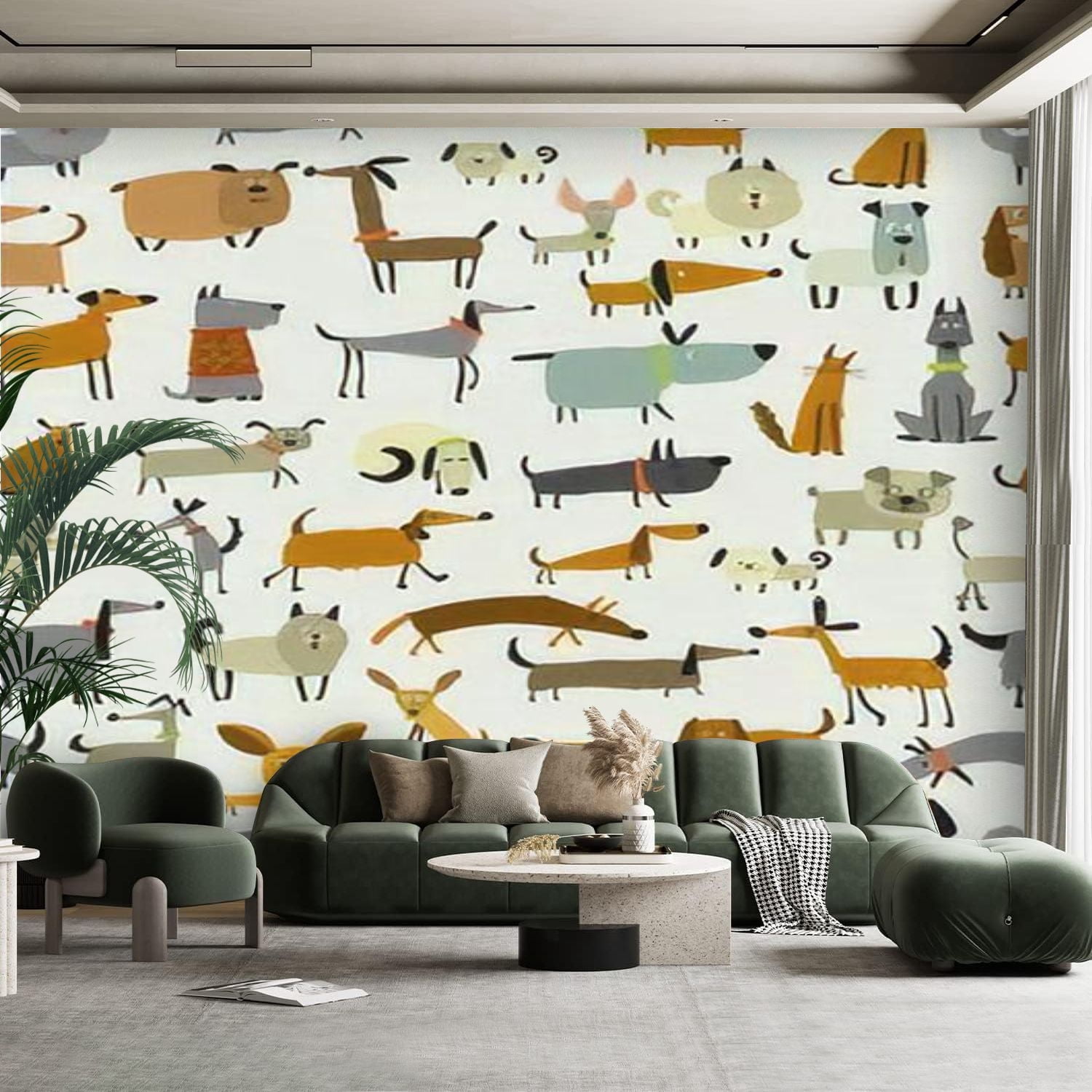 Peel and Stick Canvas Wallpaper Wall Mural Cute dogs collection ...