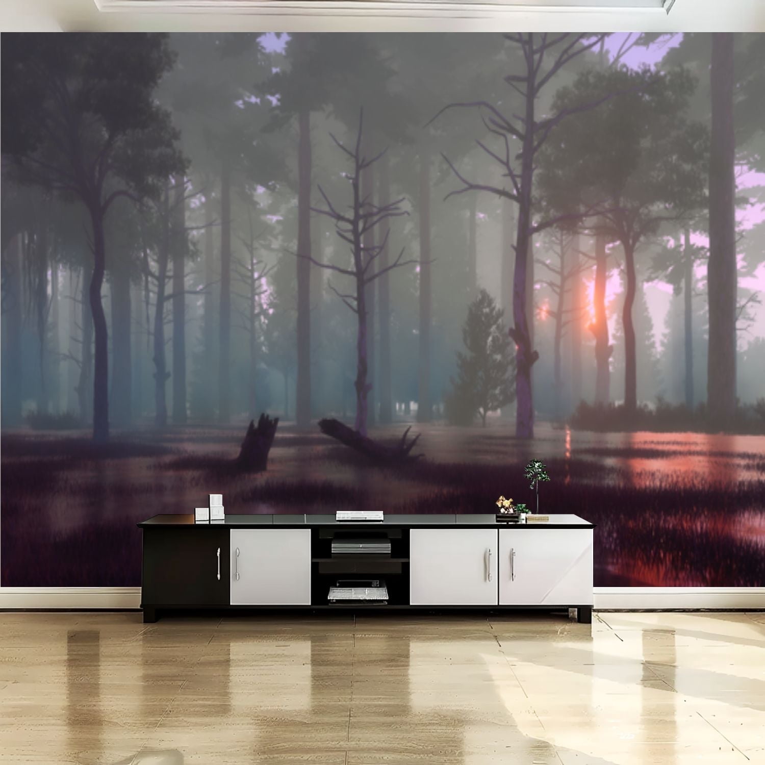 Peel and Stick Canvas Wallpaper Wall Mural Dark mystical forest swamp ...