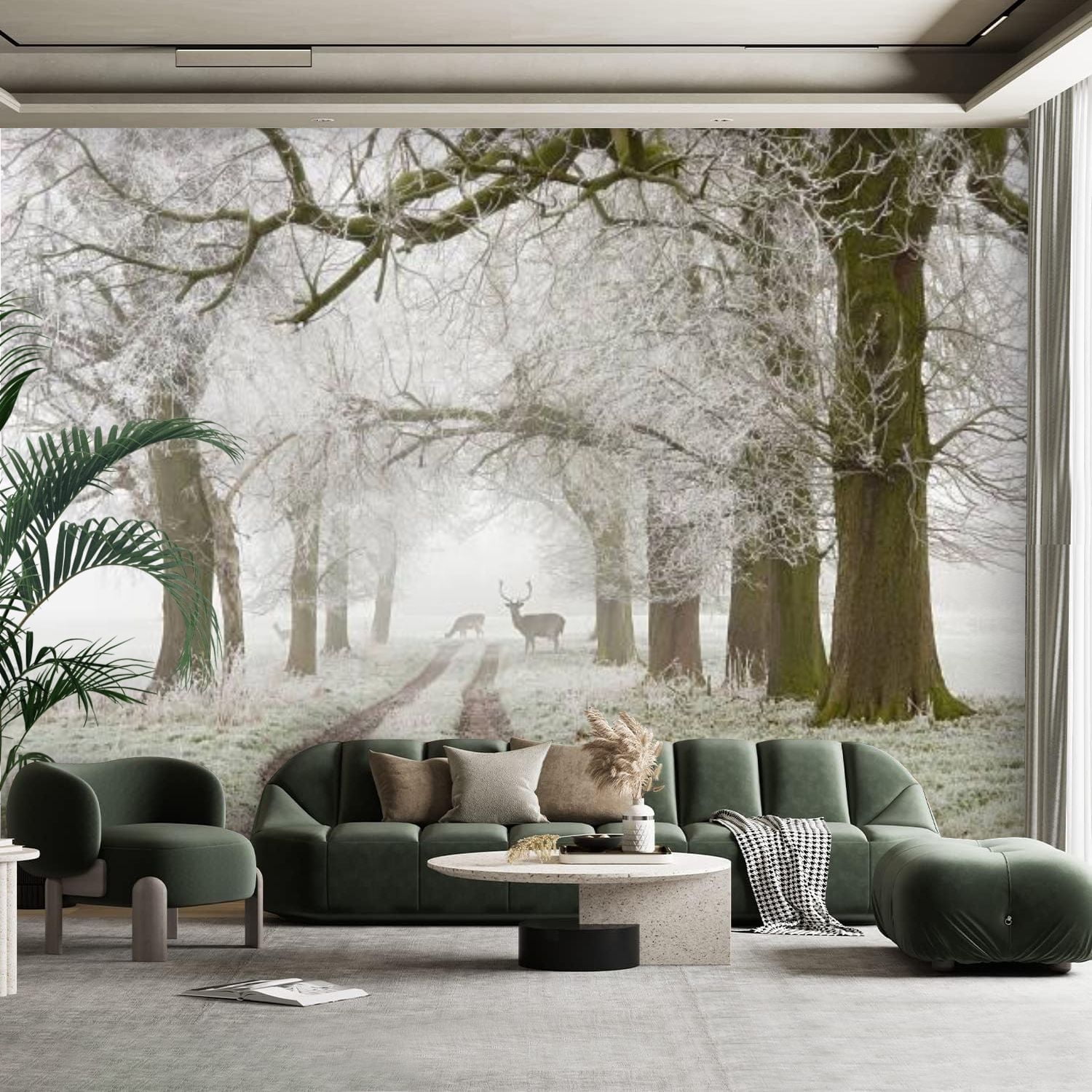 Peel and Stick Canvas Wallpaper Wall Mural Deer mist Wall Art Self ...