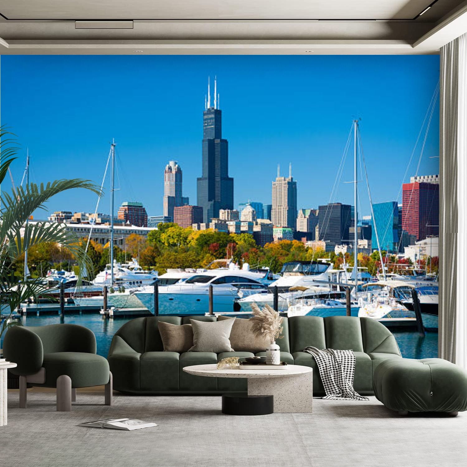 Peel and Stick Canvas Wallpaper Wall Mural Downtown Chicago skyline ...
