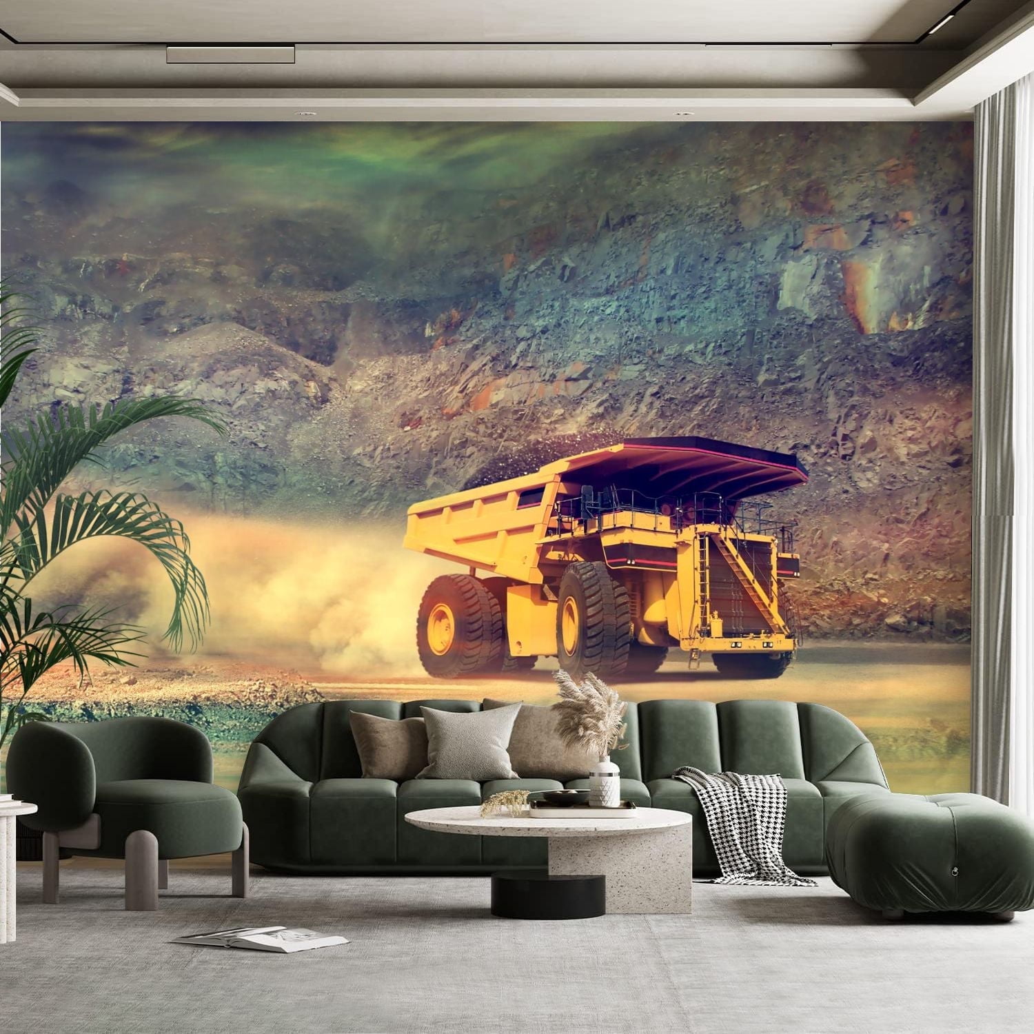 Peel and Stick Canvas Wallpaper Wall Mural Dump Car Drove Mining Area ...