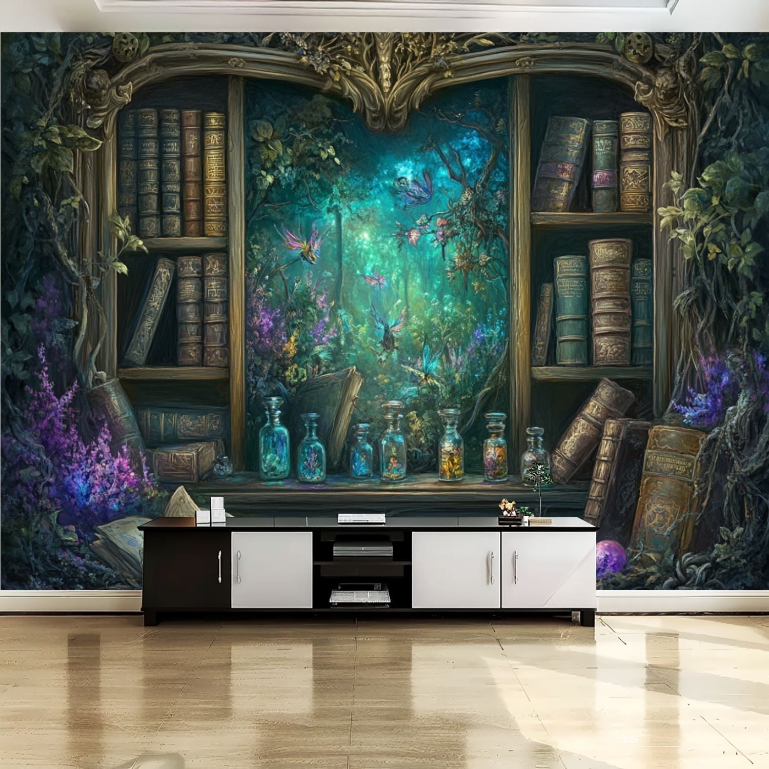 Peel and Stick Canvas Wallpaper Wall Mural Enchanting Witch s Mirror ...