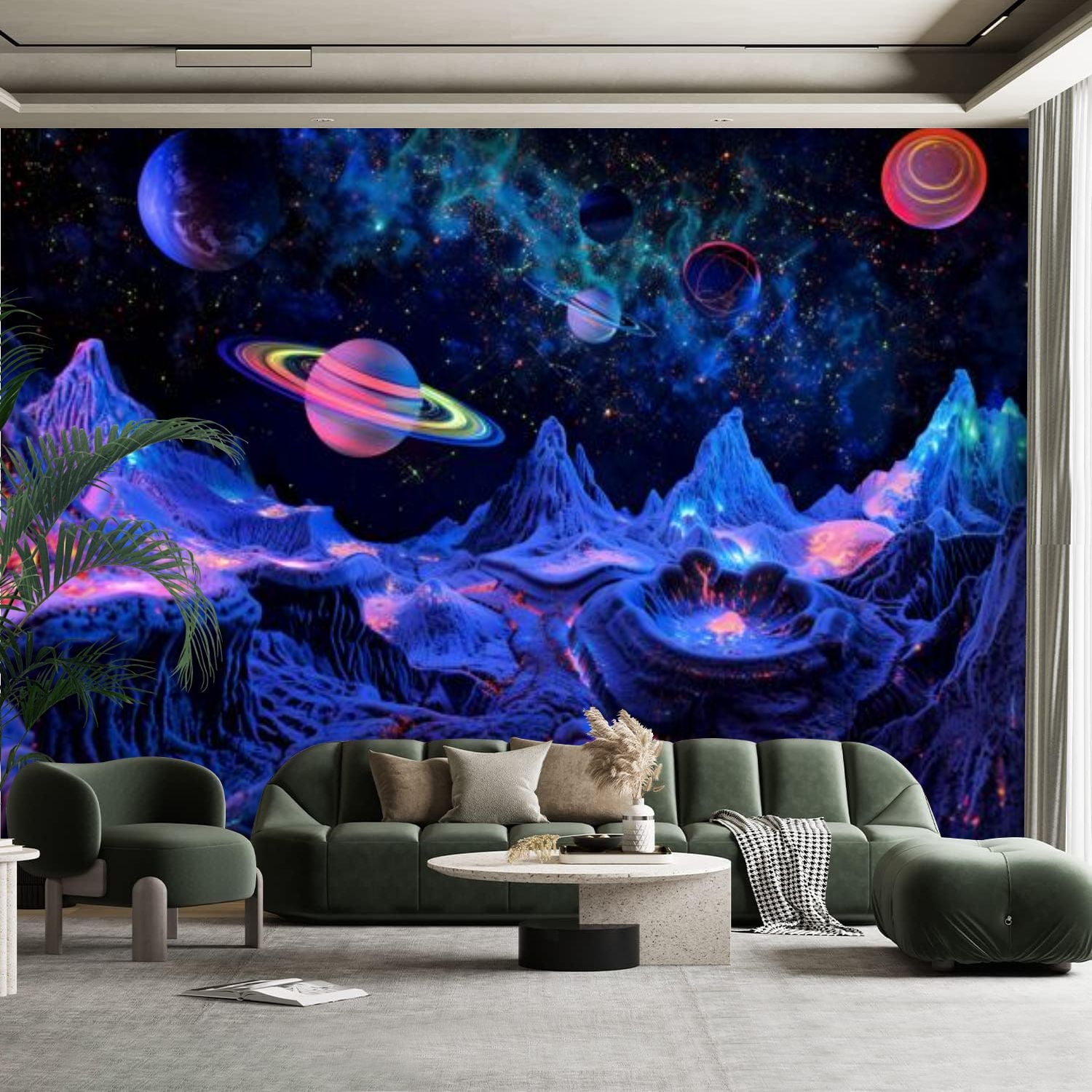 Peel and Stick Canvas Wallpaper Wall Mural Ethereal UV Reactive ...