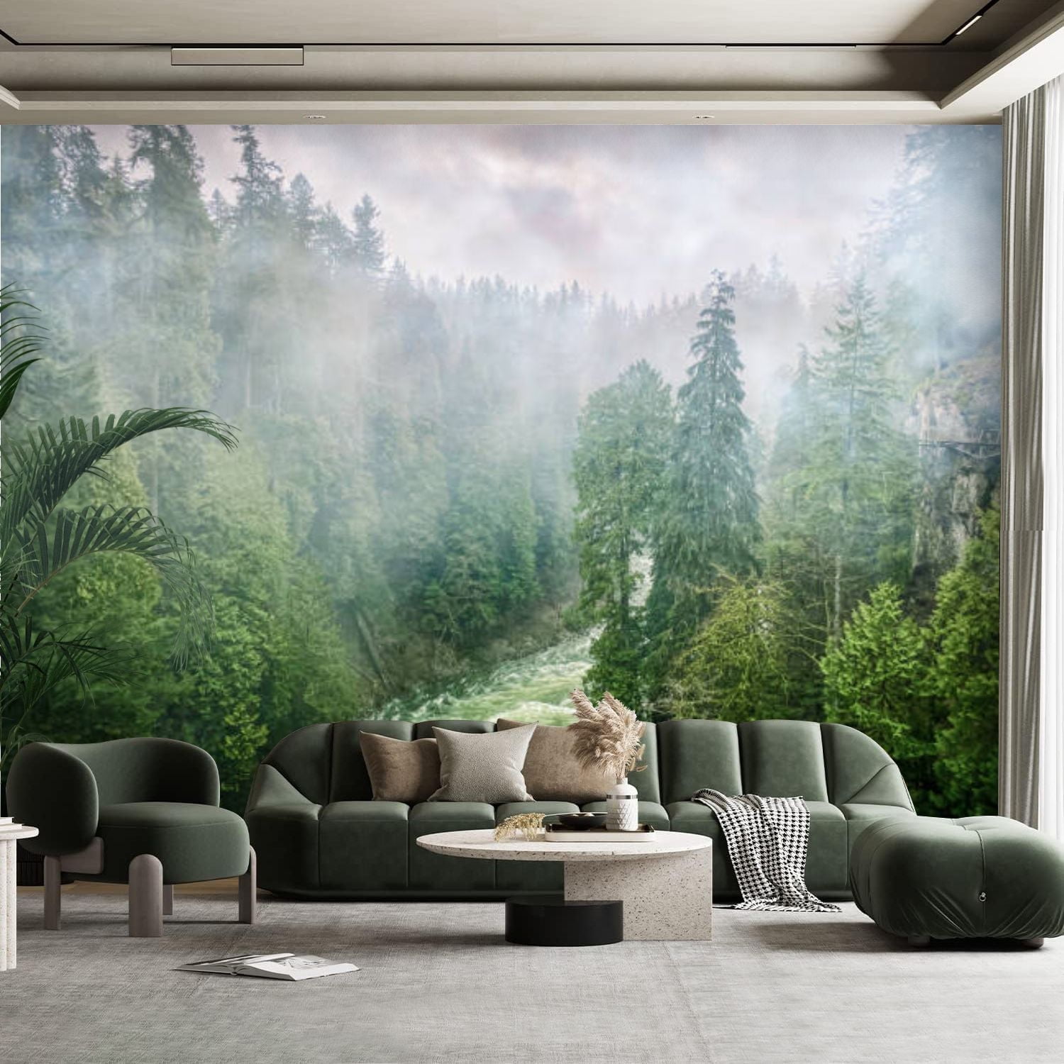 Peel and Stick Canvas Wallpaper Wall Mural Evergreen Wall Art Self ...